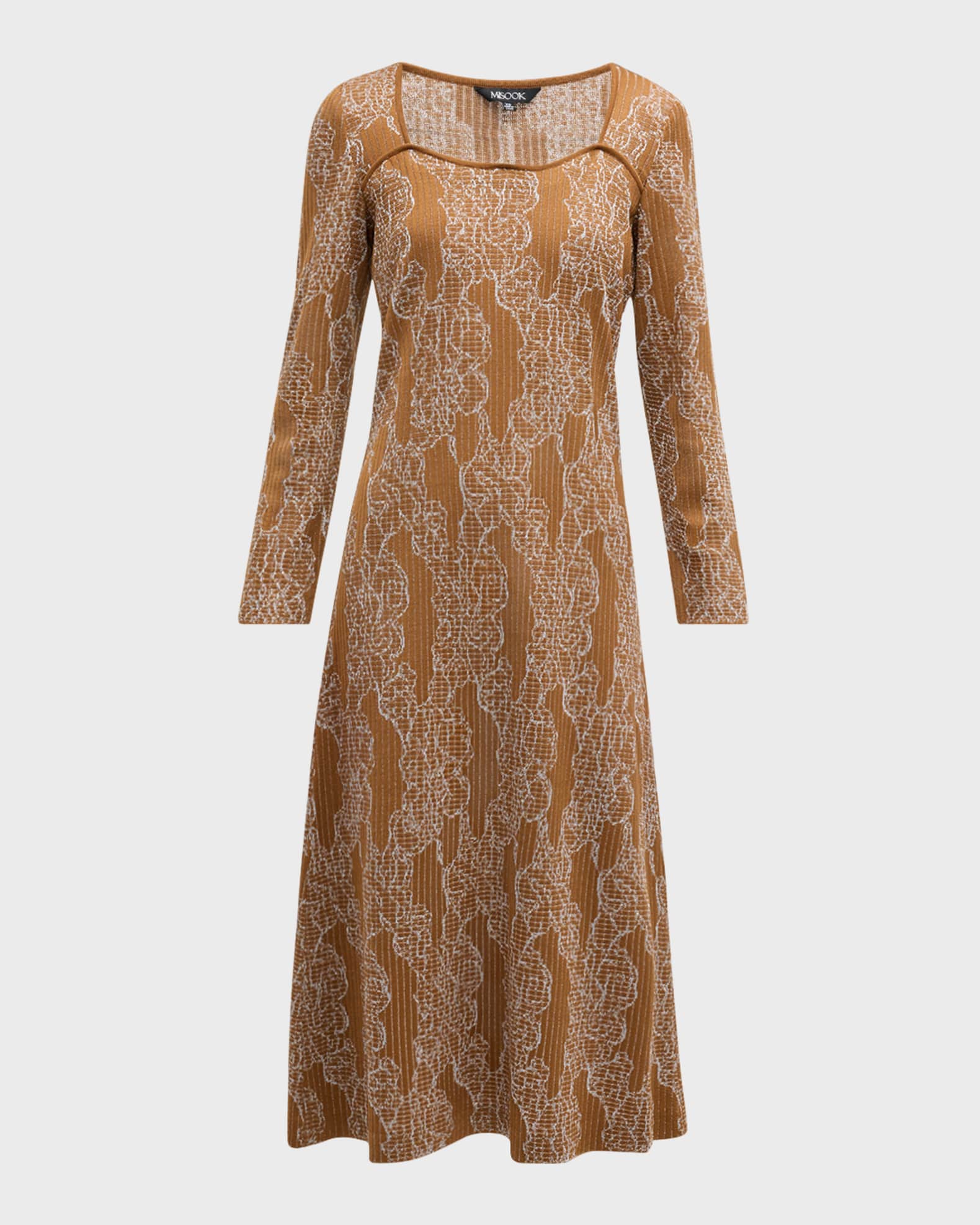 Misook Ribbed Floral Jacquard Knit Midi Dress | Neiman Marcus