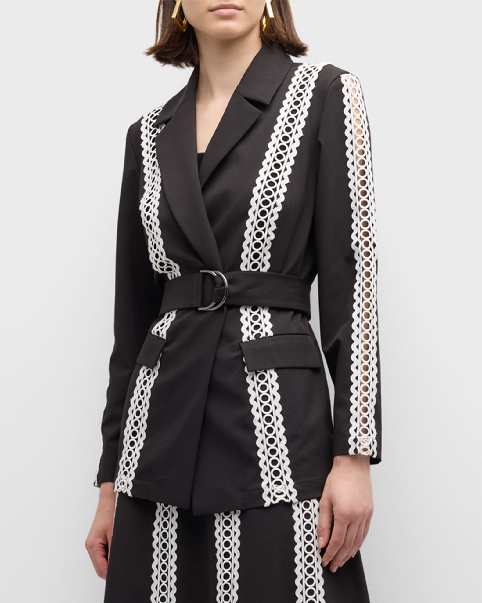 Misook Belted Eyelet-Trim Twill Jacket | Neiman Marcus