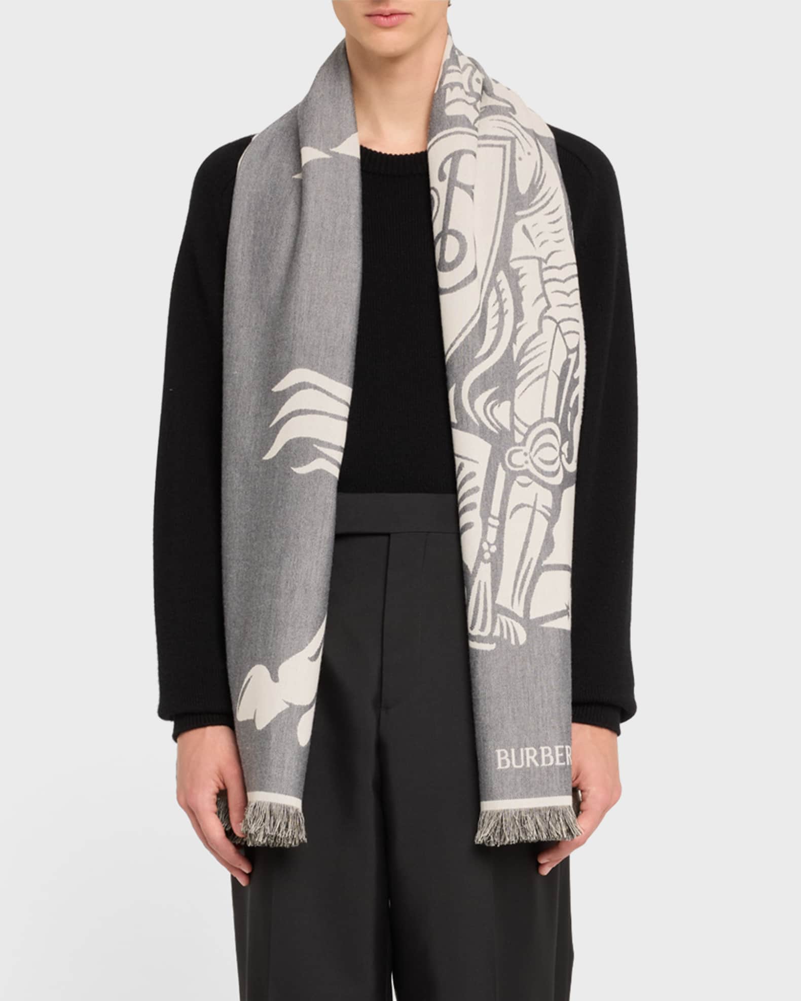 Burberry Men's Cotton-Wool Knight EKD Scarf | Neiman Marcus