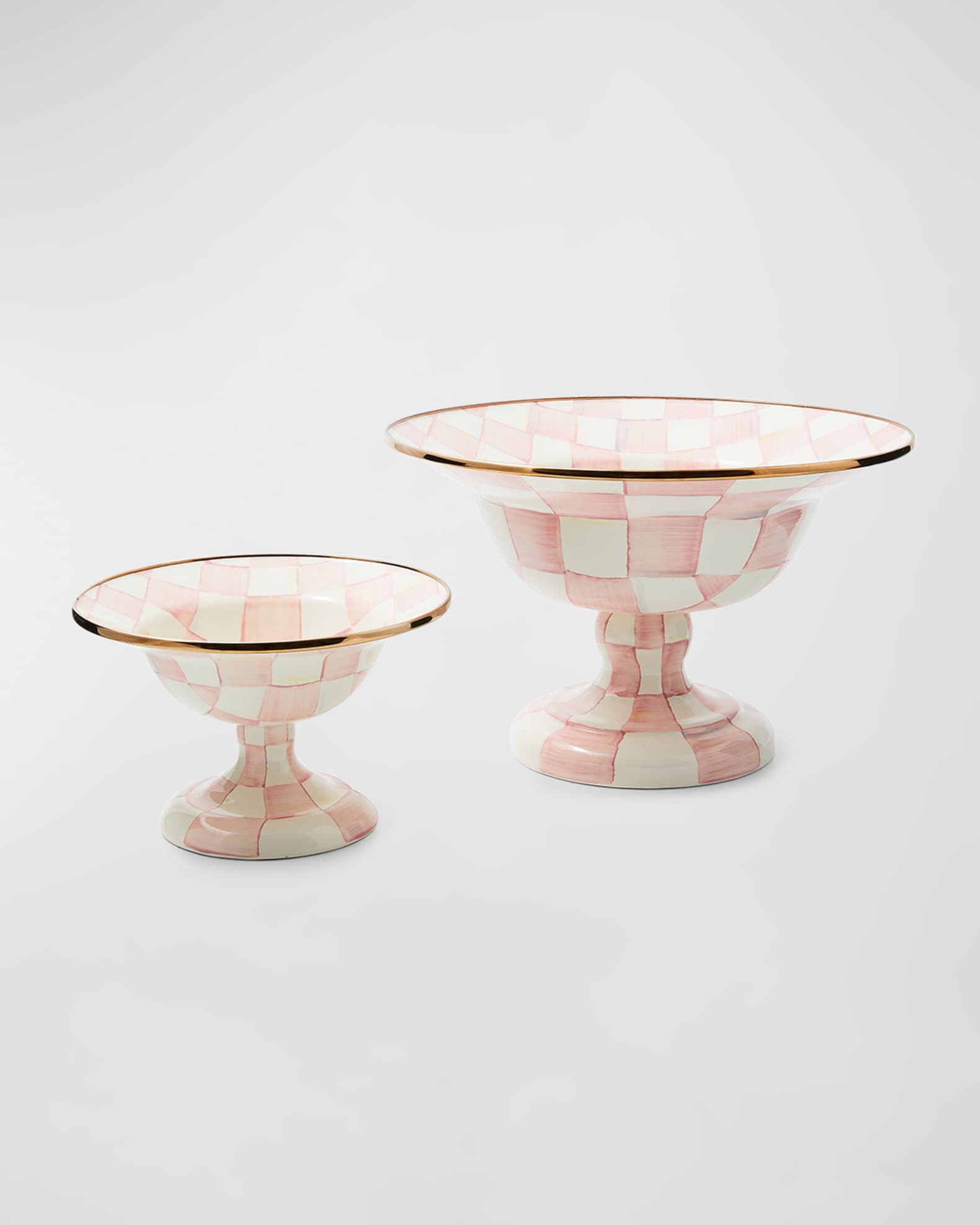 MacKenzie-Childs Rosy Check Enamel Compote Bowl, Small | Neiman Marcus