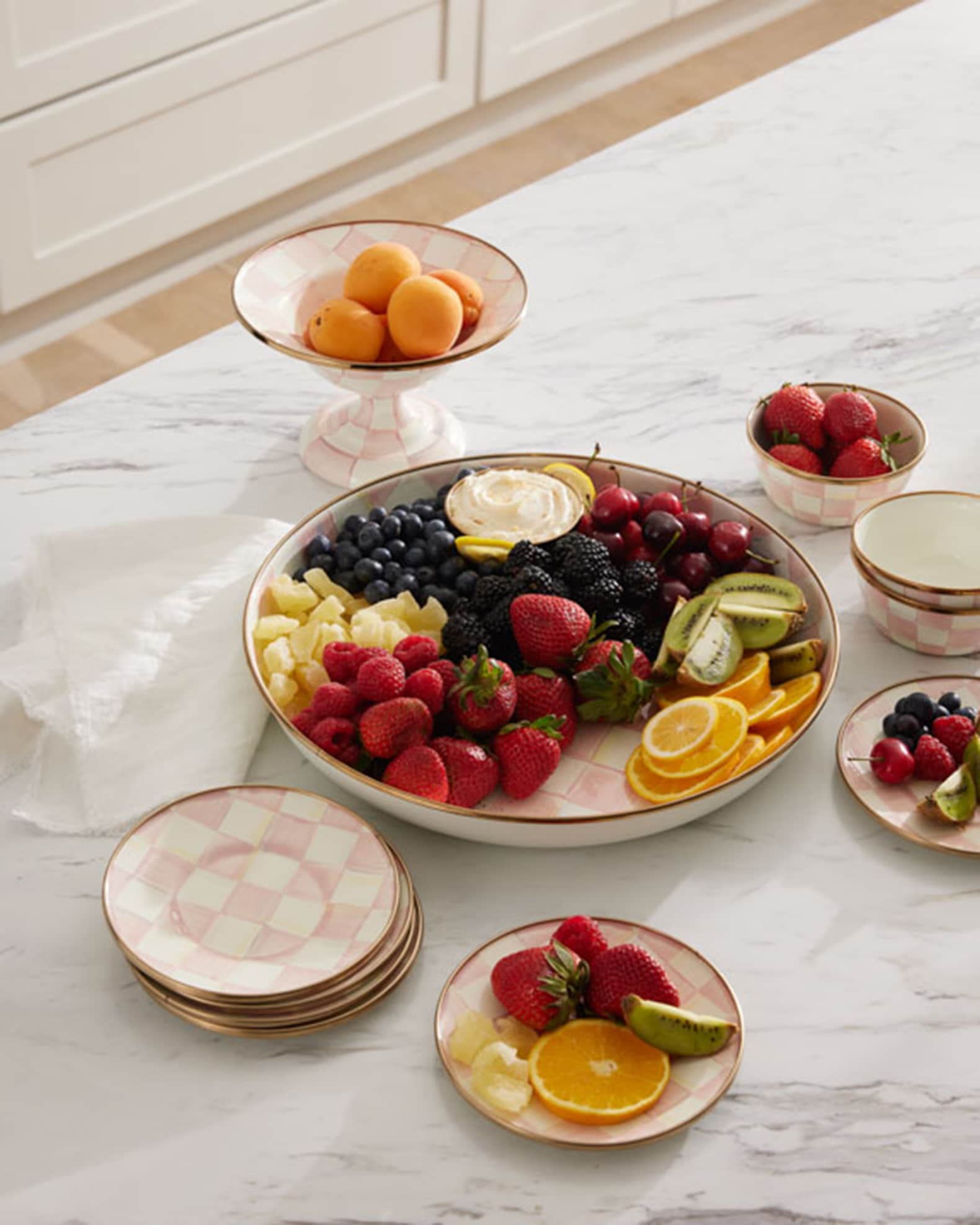 MacKenzie-Childs Rosy Check Enamel Pinch Bowl | Neiman Marcus