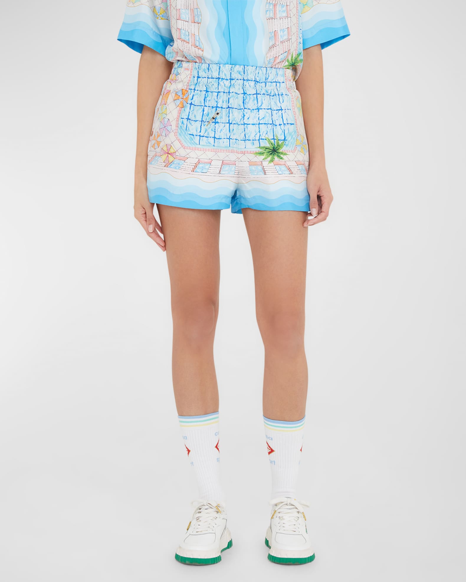 CASABLANCA Pool Print Silk Shorts | Neiman Marcus