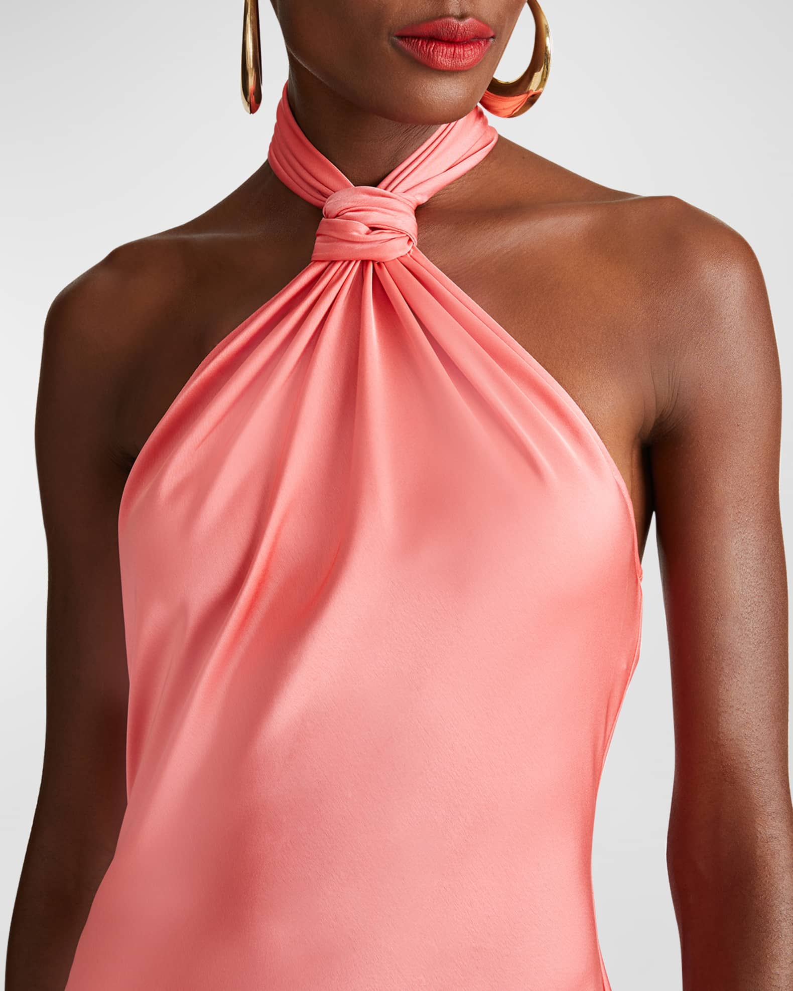 Halston Emi Twist-Front Satin Halter Gown | Neiman Marcus