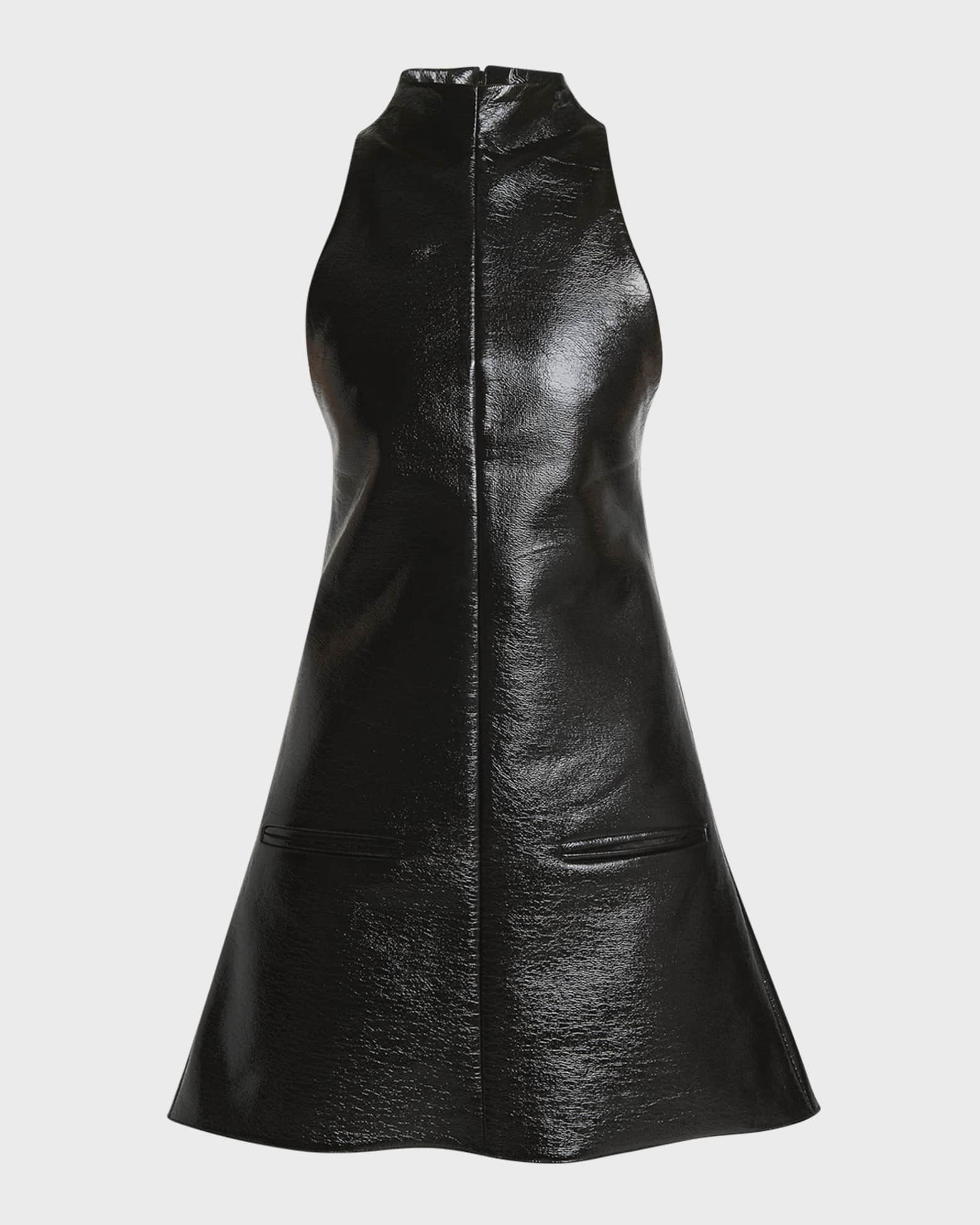 Courreges 2-Pocket Vinyl A-Line Mini Dress | Neiman Marcus