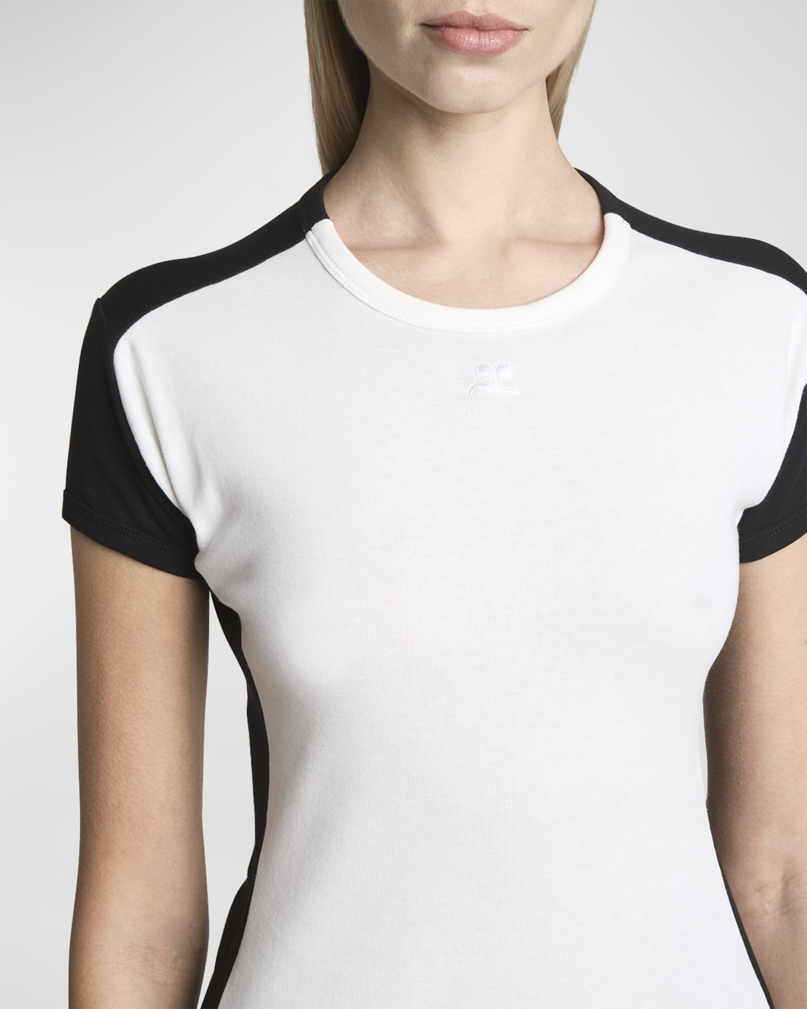 Courreges Contrast Frame Short-Sleeve Mini Dress | Neiman Marcus