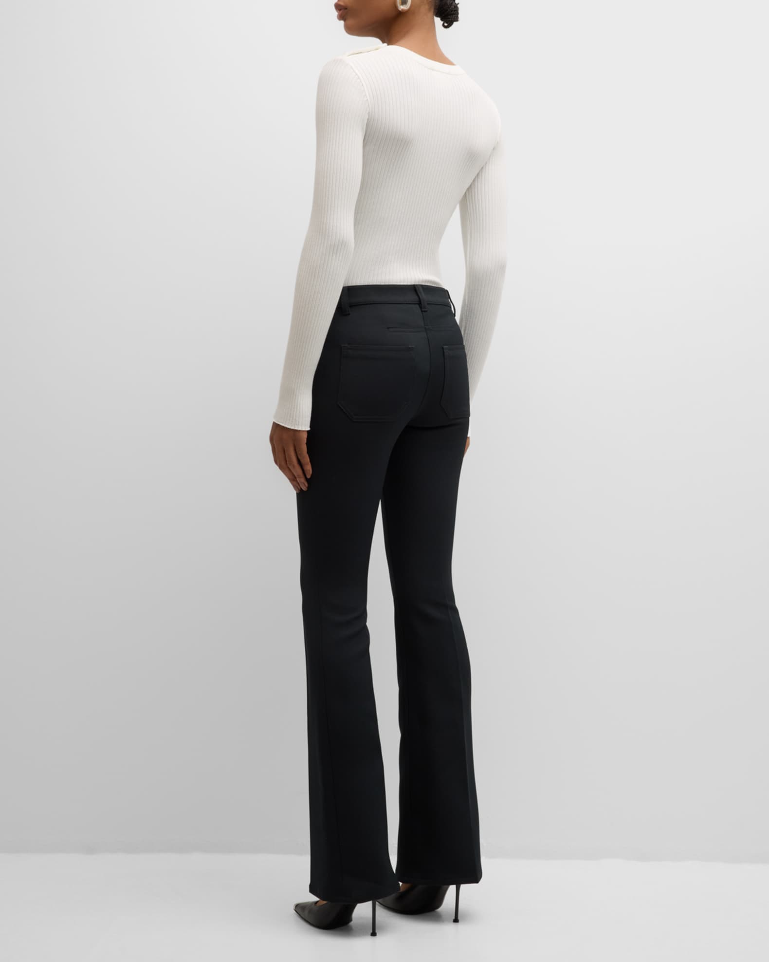 Courreges Shoulder Snaps Long-Sleeve Rib Sweater | Neiman Marcus