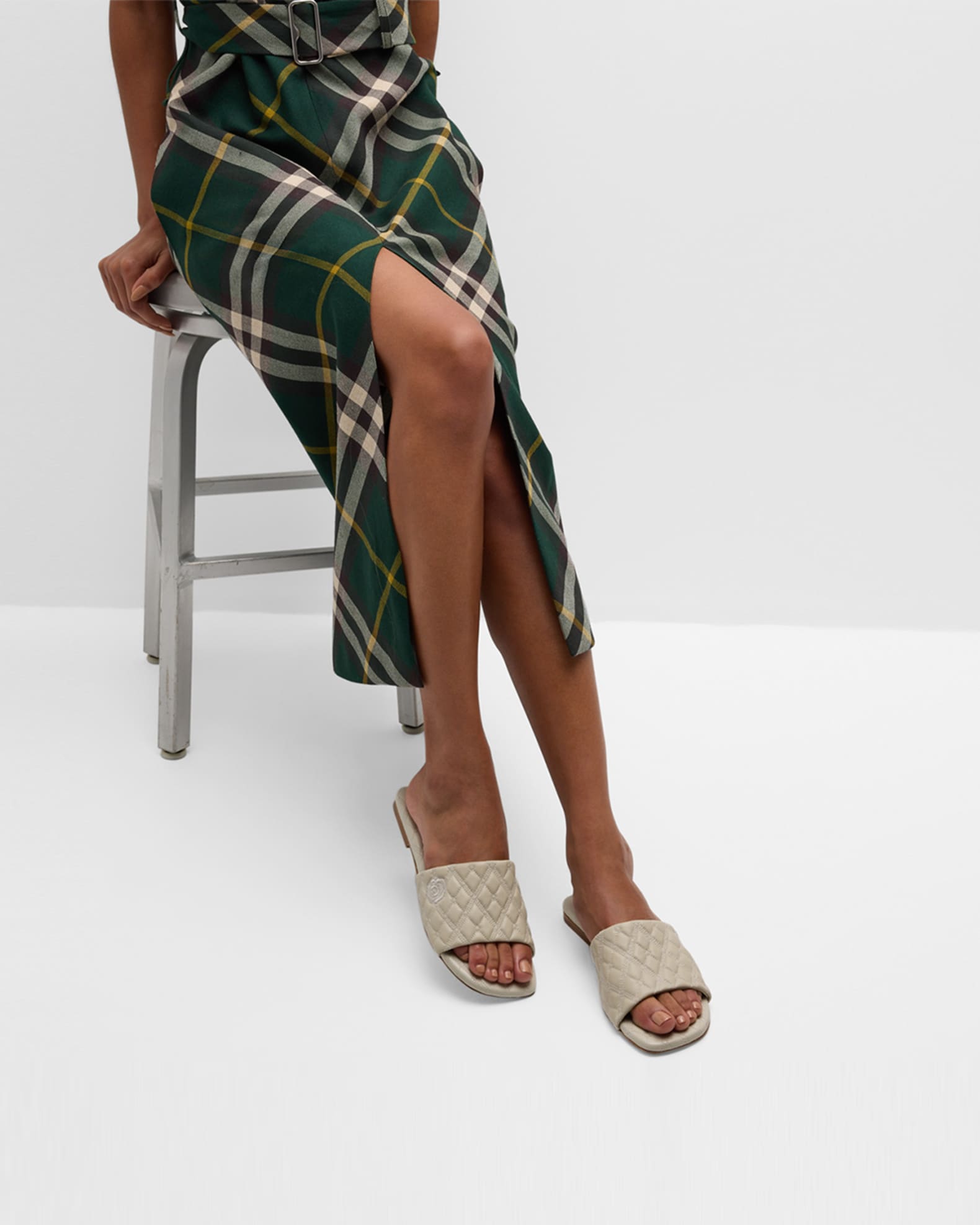 Burberry Quilted Leather Flat Slide Sandals | Neiman Marcus