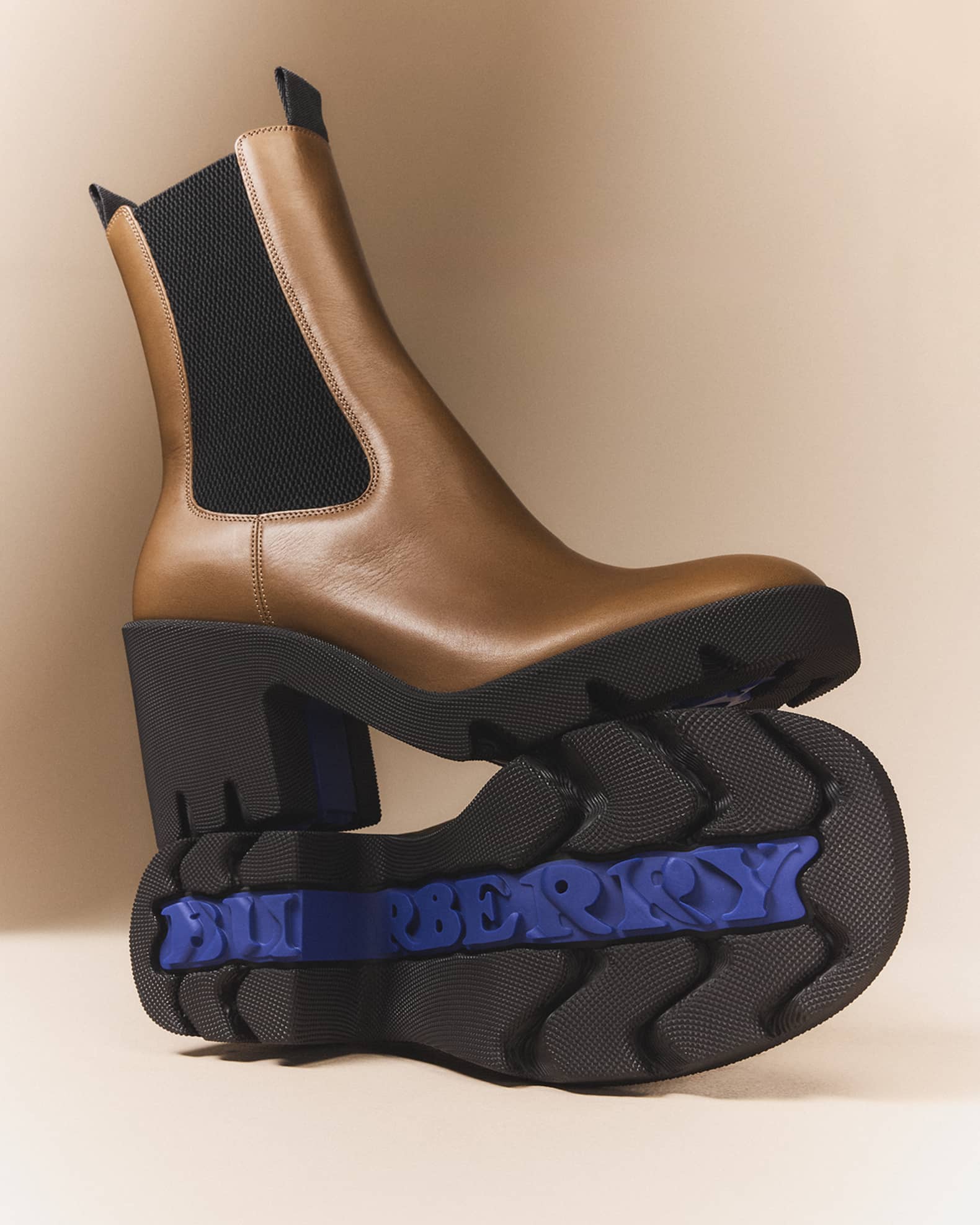 Burberry Stride Leather Lug-Sole Chelsea Booties | Neiman Marcus