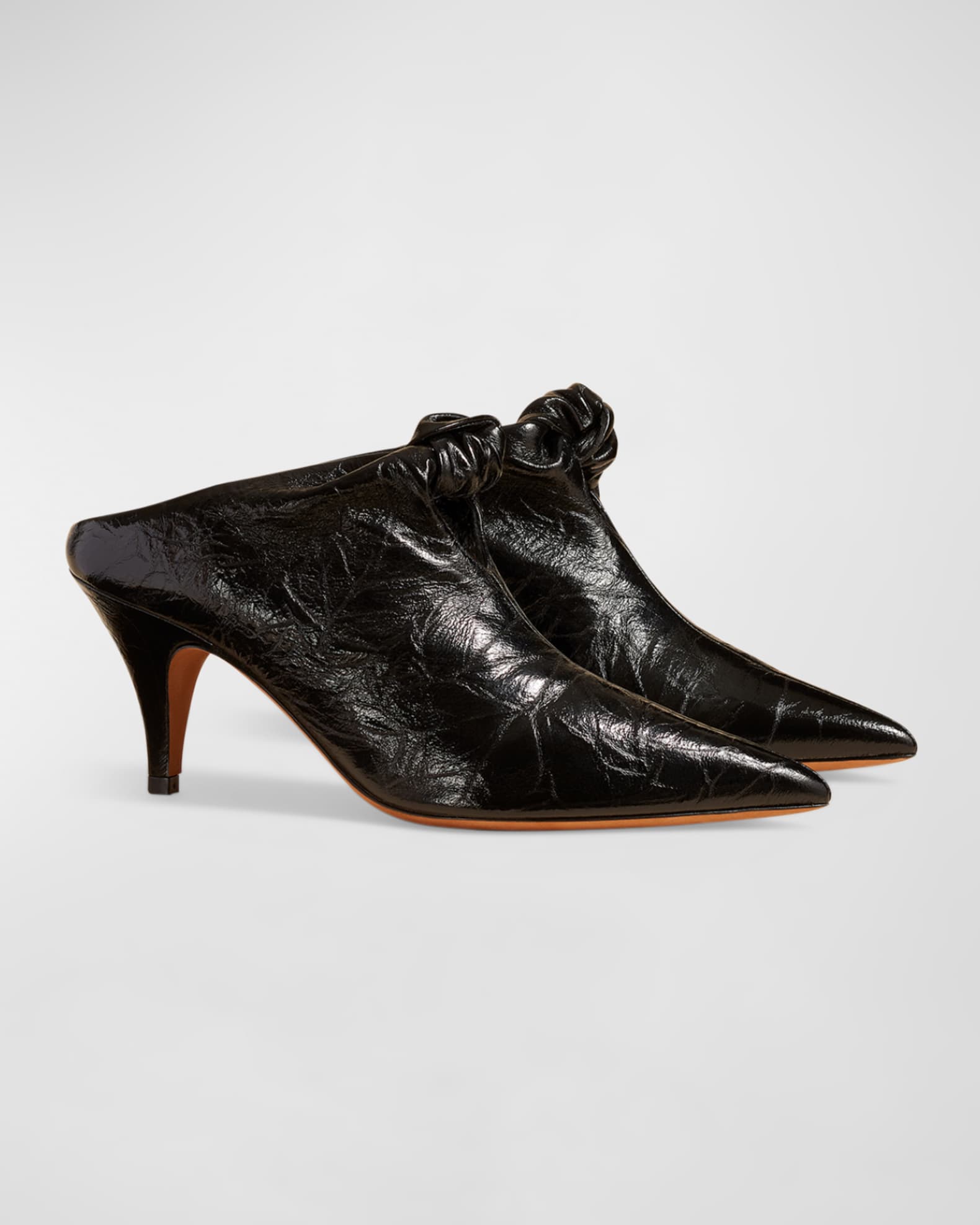 Khaite Rowan Crinkle Leather Bow Mules | Neiman Marcus