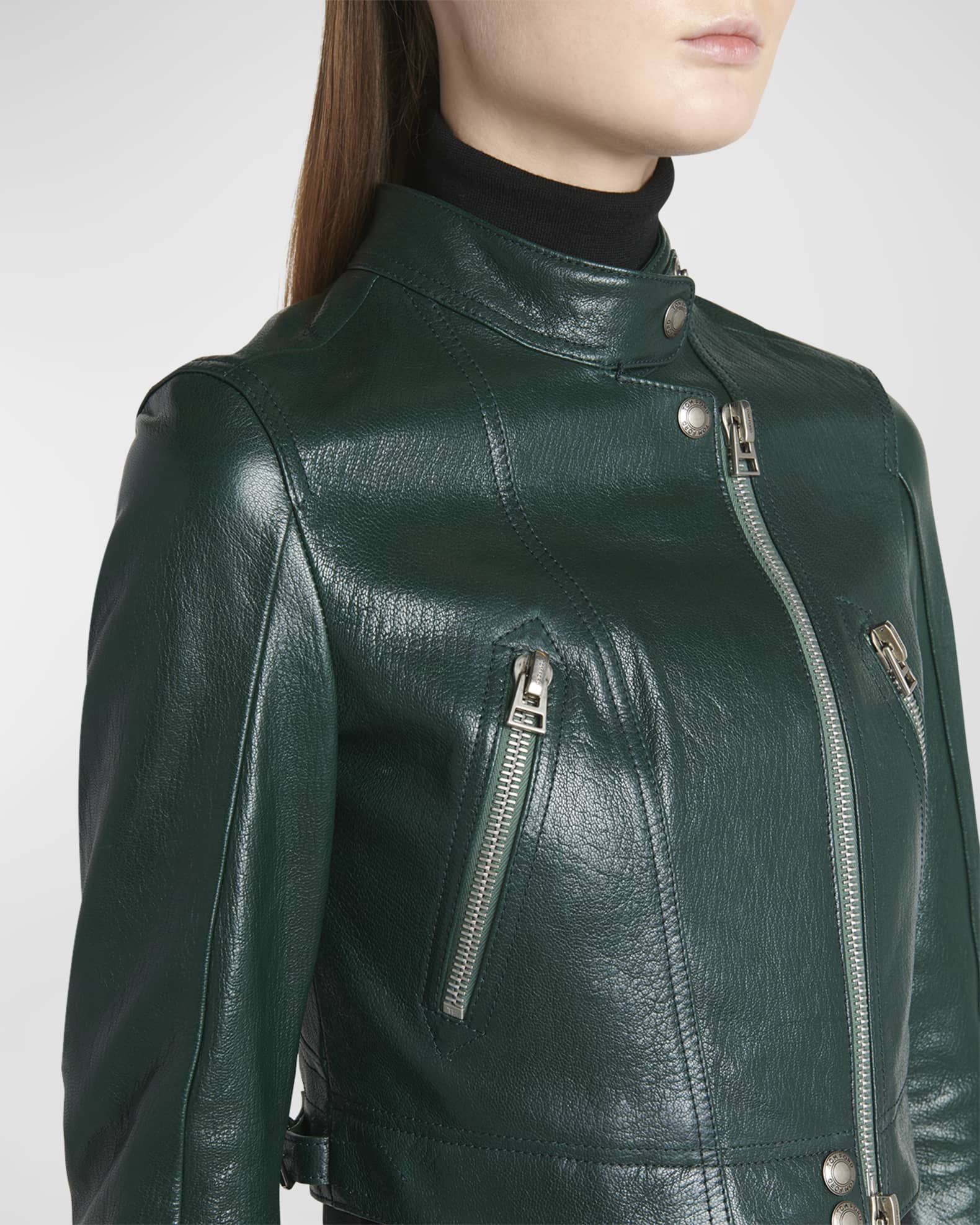 TOM FORD Grain Lux Goat Leather Cropped Jacket | Neiman Marcus