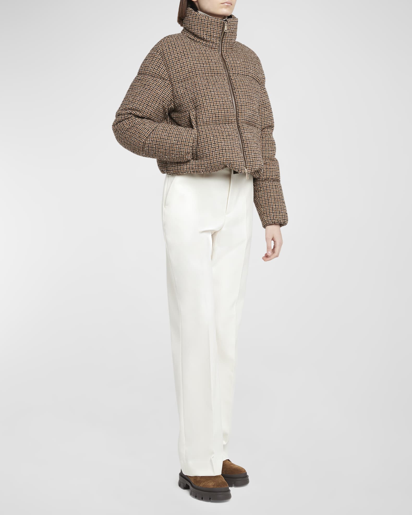 Moncler Seboune Check Boucle Puffer Jacket | Neiman Marcus Moncler Seboune Check Boucle Puffer Jacket | Neiman Marcus