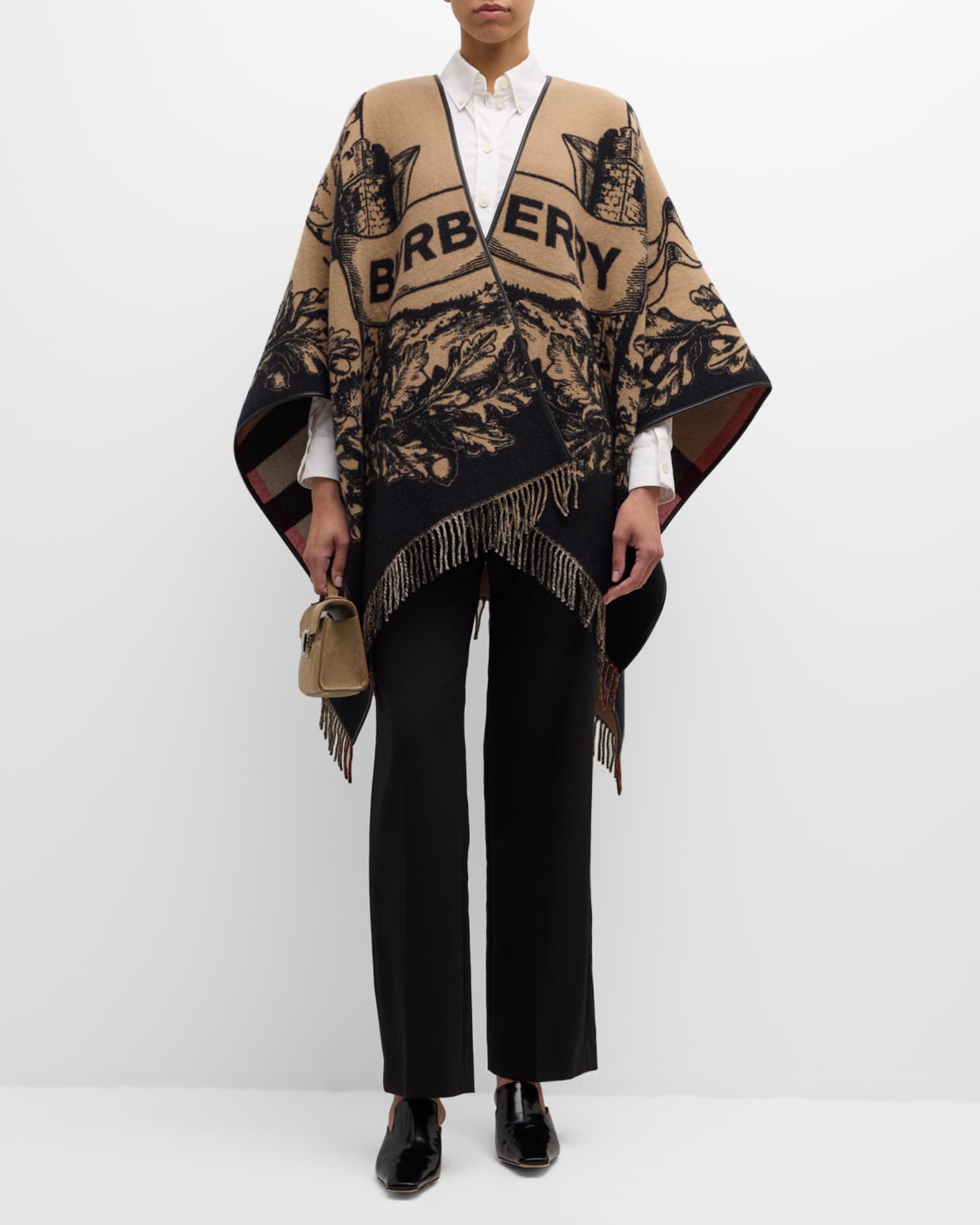 Burberry Gallant Knight Wool Cape With Leather Trim | Neiman Marcus