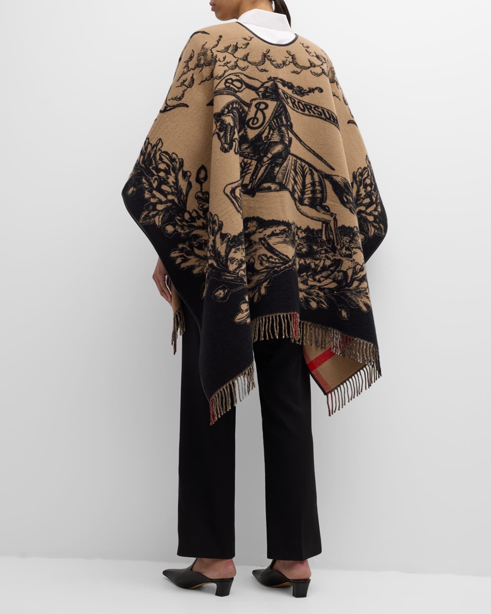 Burberry Gallant Knight Wool Cape With Leather Trim | Neiman Marcus