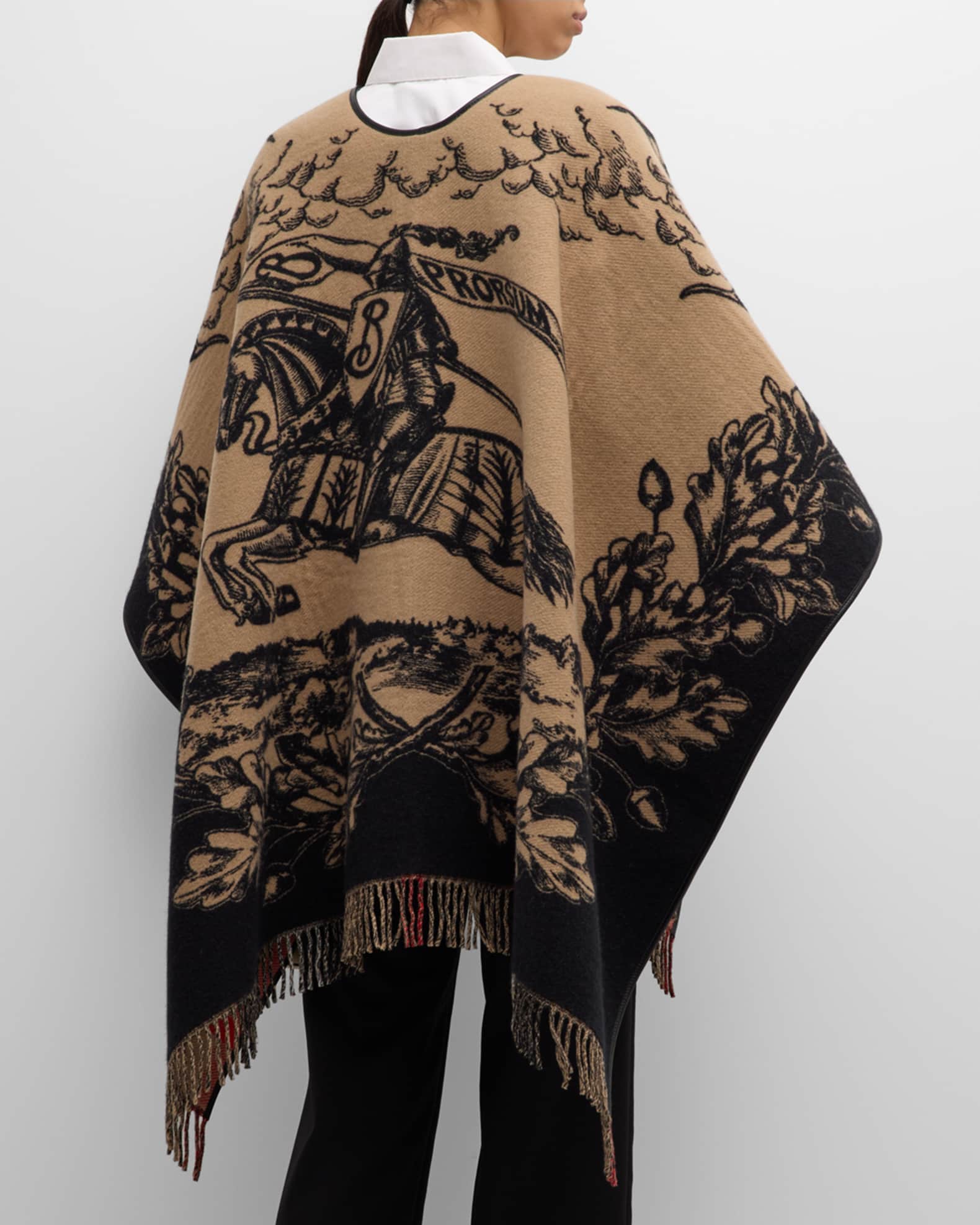 Burberry Gallant Knight Wool Cape With Leather Trim | Neiman Marcus