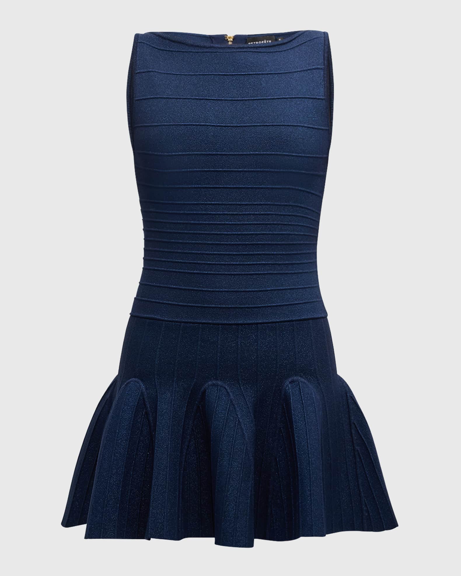 Retrofete Audrina Metallic Knit Godet-Skirt Sleeveless Mini Dress ...