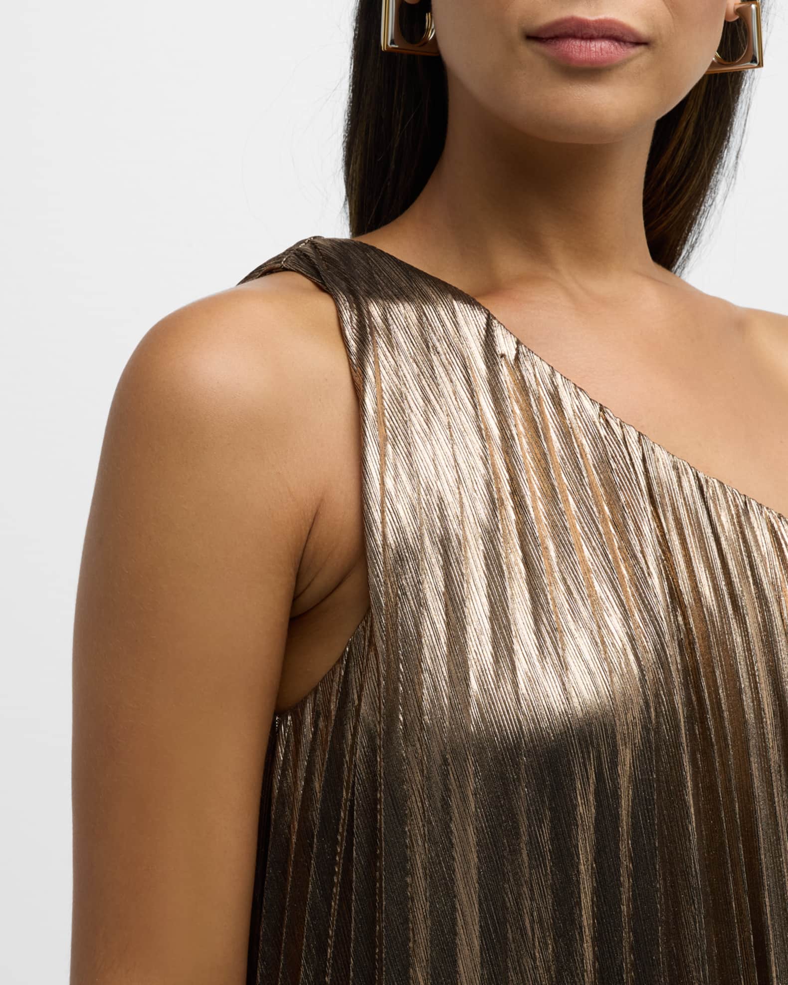 Retrofete Kensley One-Shoulder Metallic Pleated Maxi Dress | Neiman Marcus