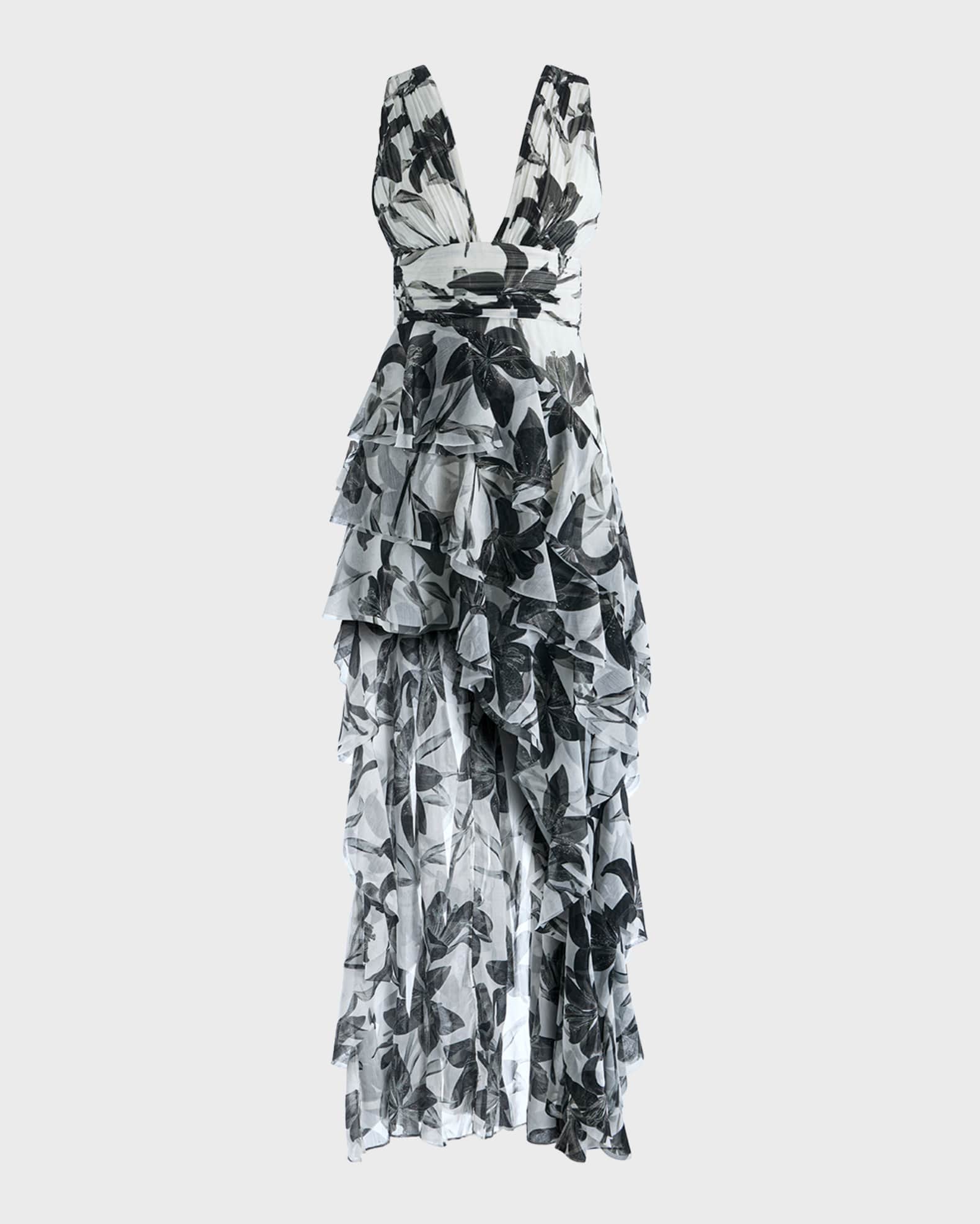 Alice + Olivia Holly Asymmetric Ruffle Maxi Dress | Neiman Marcus