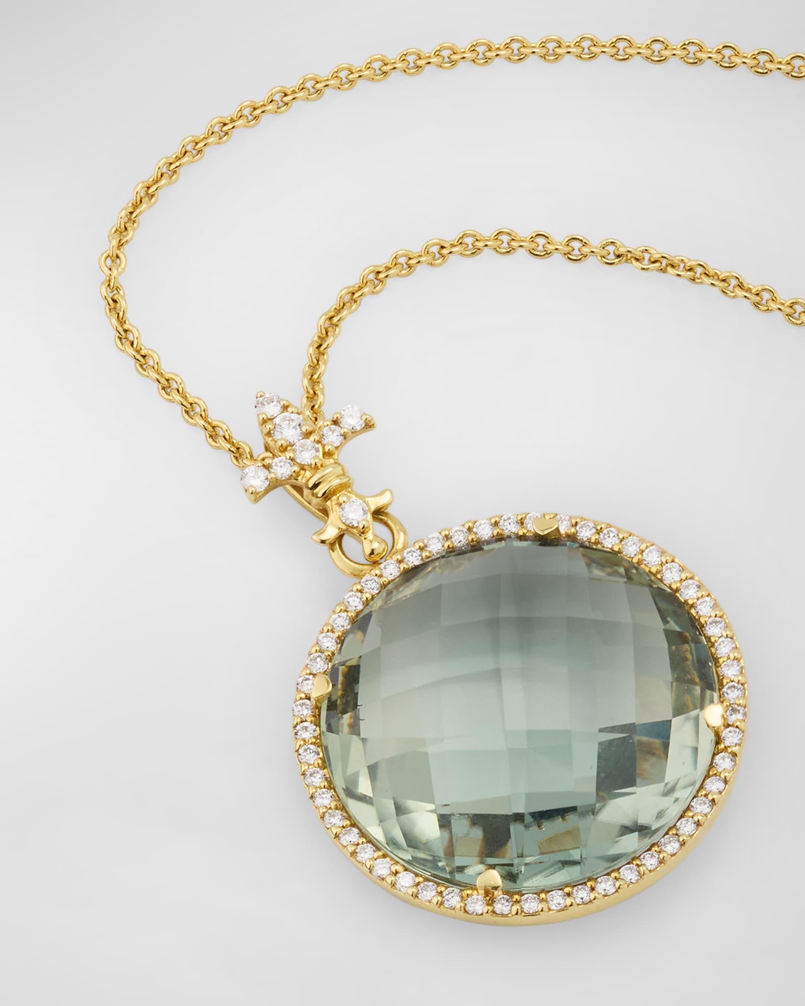 Lisa Nik Rocks 18K Yellow Gold Green Quartz Diamond Halo and Fleur de ...