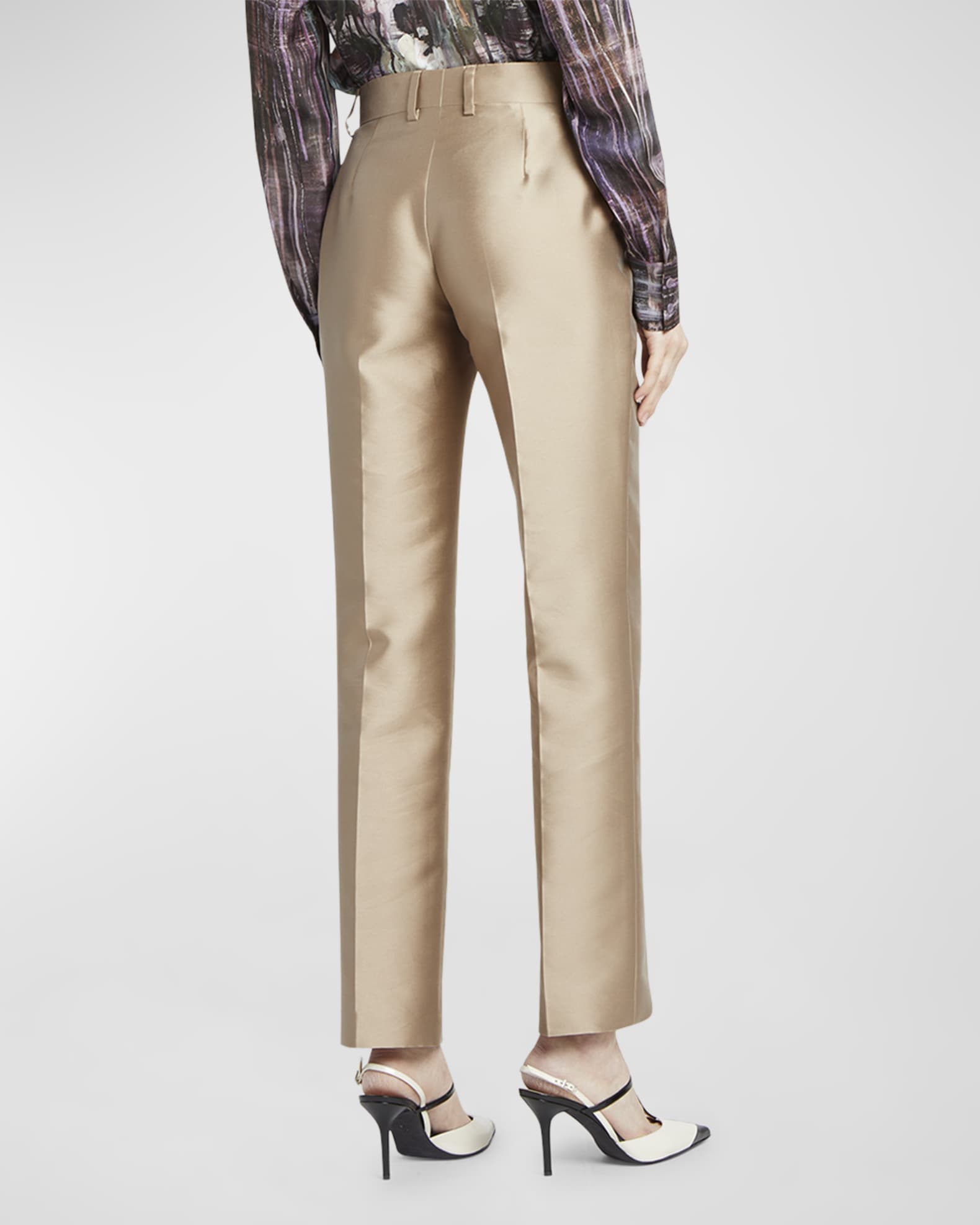 Alberta Ferretti Mikado Silk Straight-Leg Trousers | Neiman Marcus