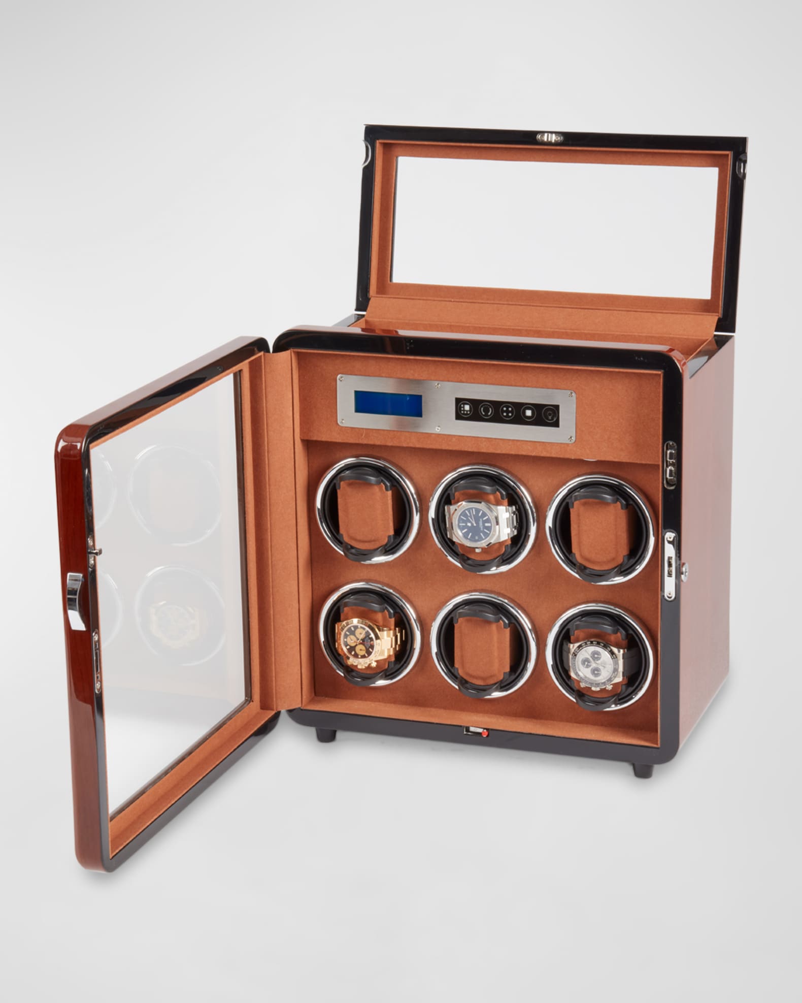 Bey-Berk Wood 6-Watch Winder and 4-Watch Storage Case | Neiman Marcus