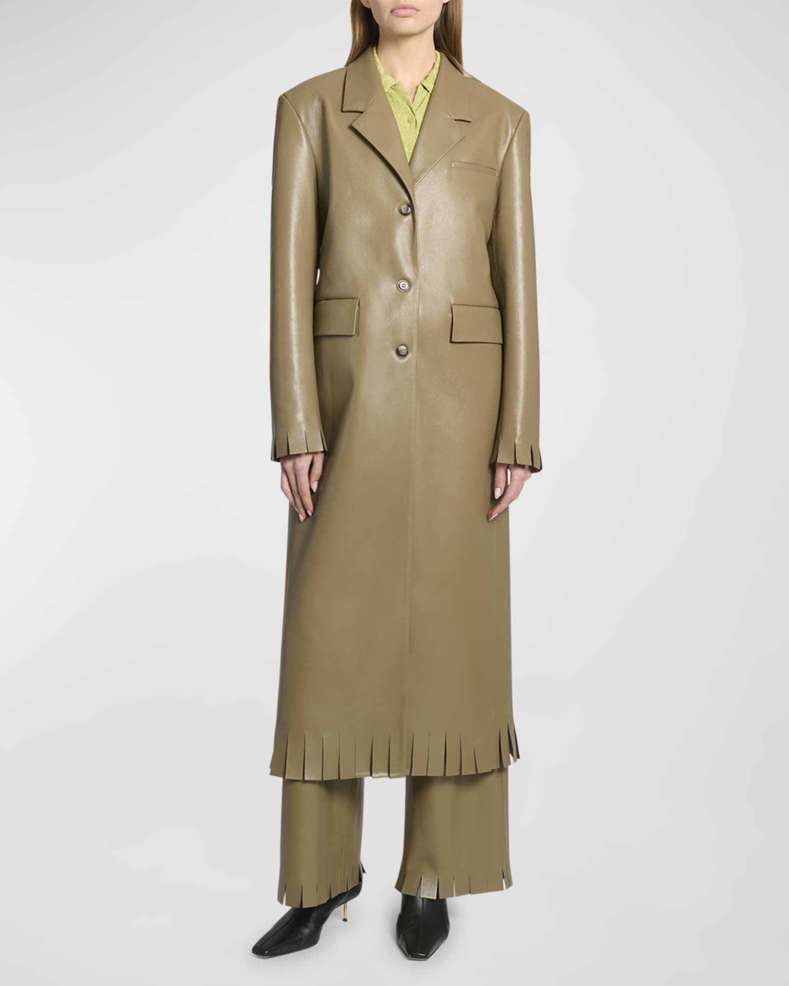 Nanushka Nikoline Fringe Alt-Leather Trench Coat | Neiman Marcus