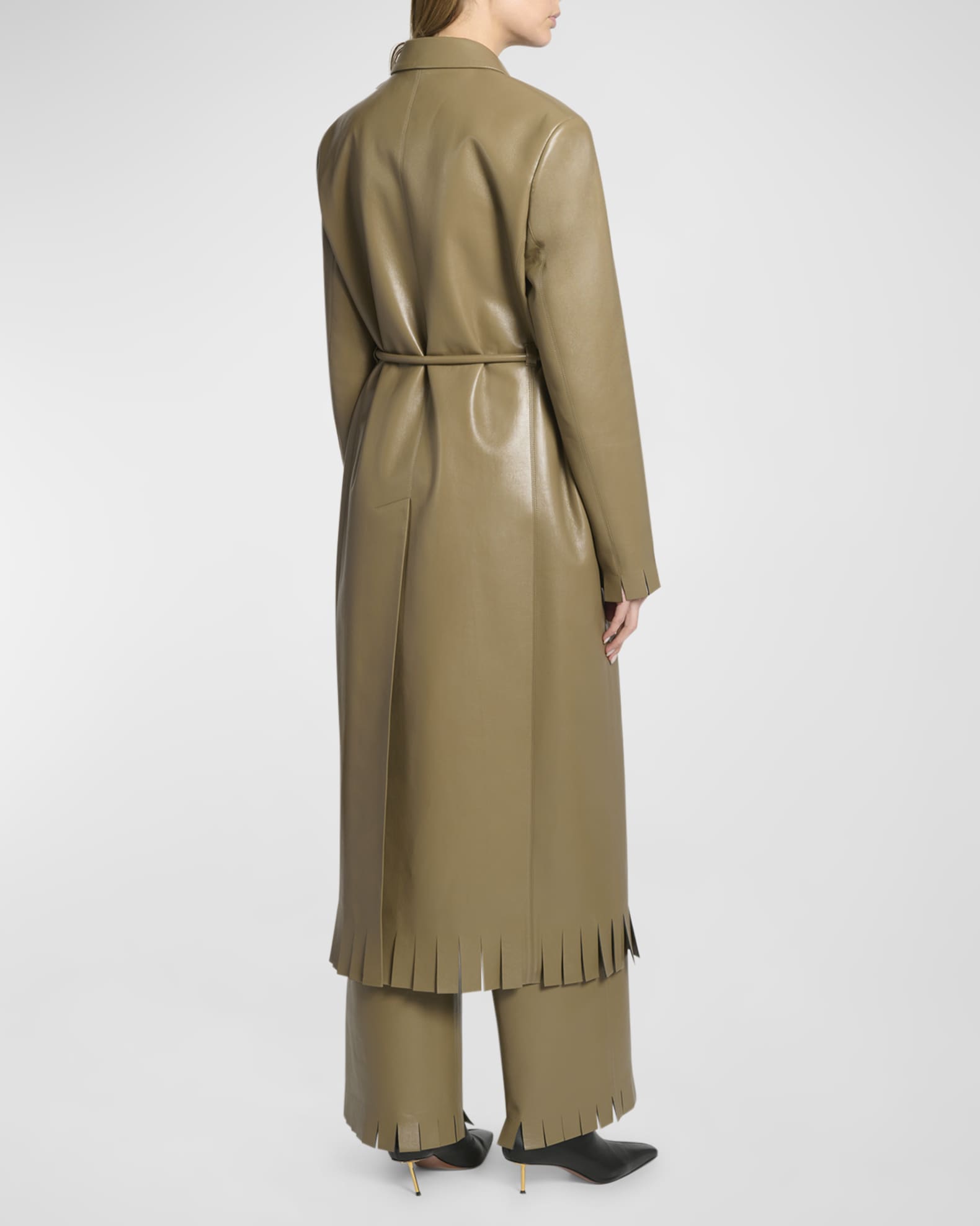 Nanushka Nikoline Fringe Alt-Leather Trench Coat | Neiman Marcus