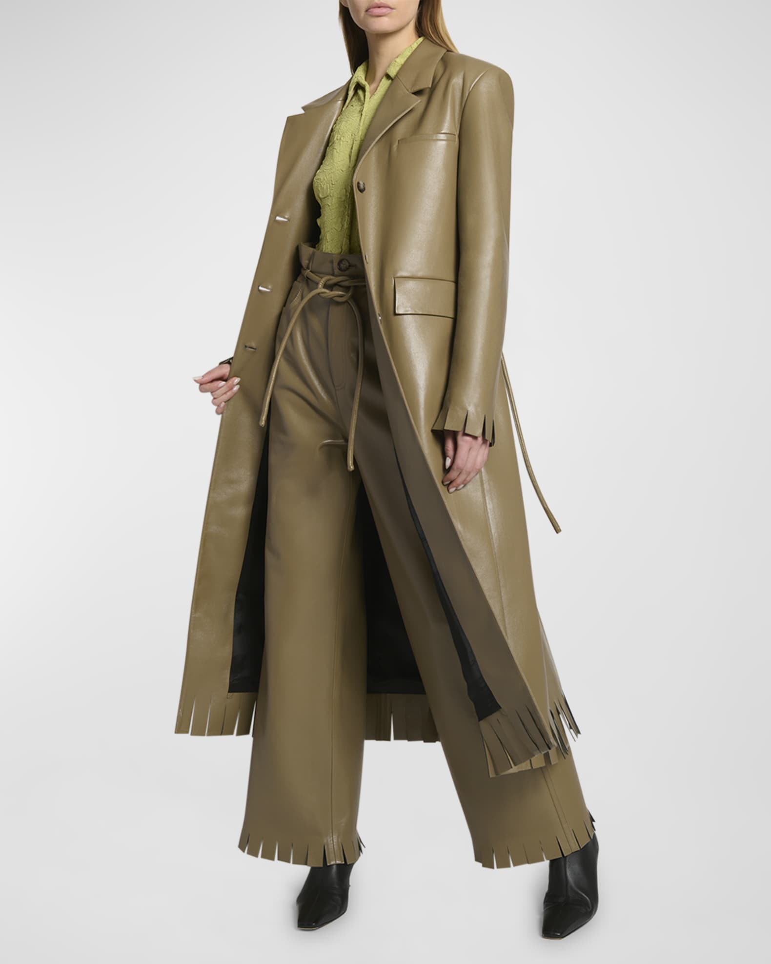 Nanushka Nikoline Fringe Alt-Leather Trench Coat | Neiman Marcus