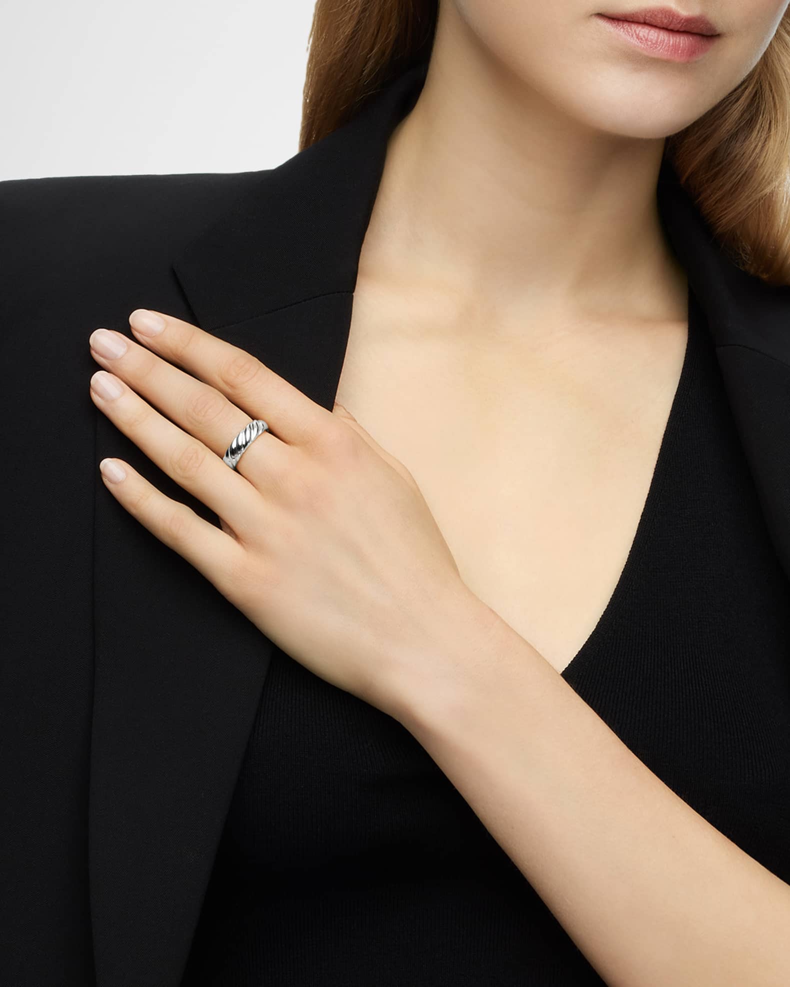 Sculpted Cable Band Ring in Silver, 6mm | Neiman Marcus