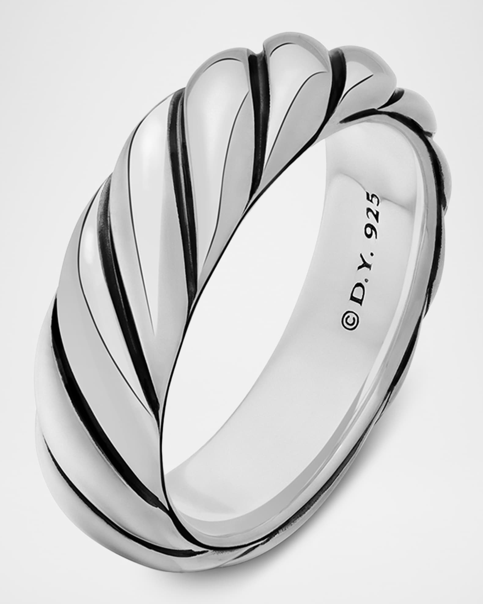Sculpted Cable Band Ring in Silver, 6mm | Neiman Marcus