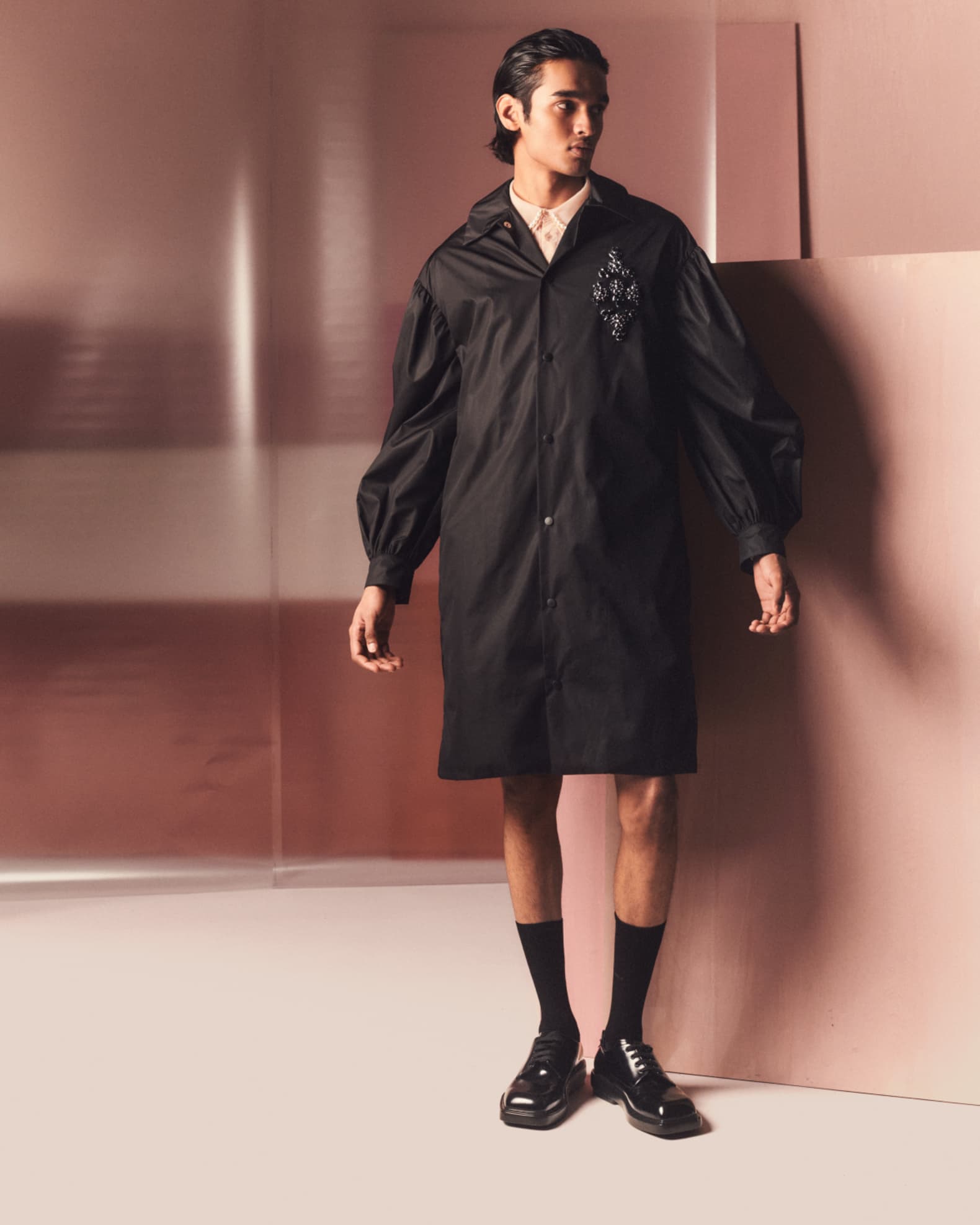 Simone Rocha Men's Puff-Sleeve Embellished Utility Coat | Neiman Marcus