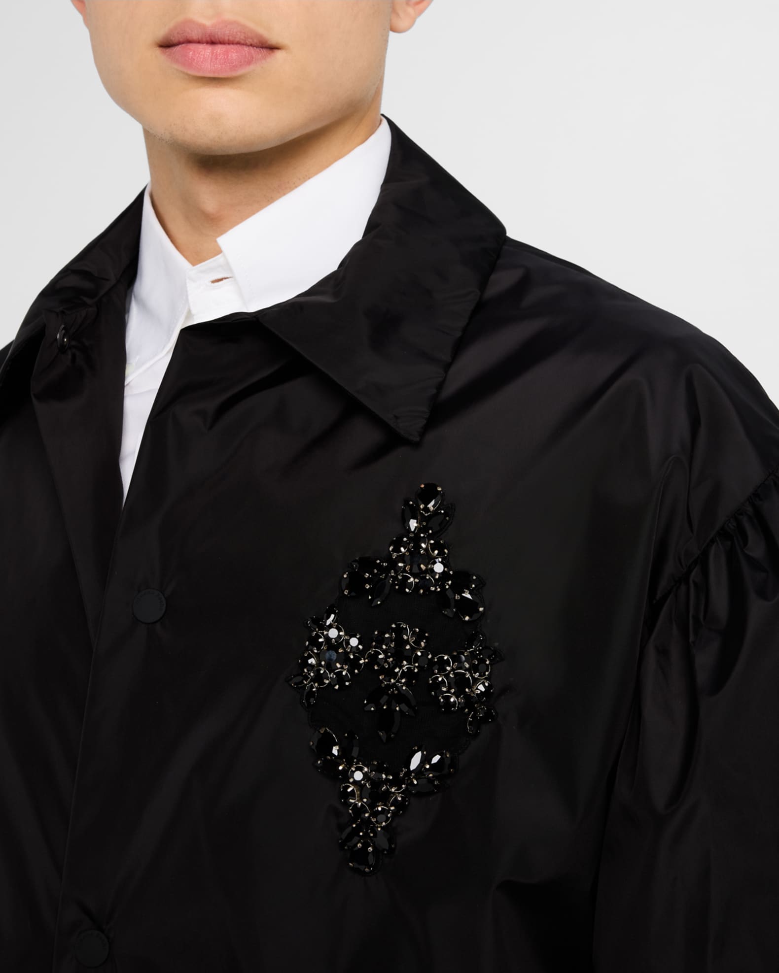 Simone Rocha Men's Puff-Sleeve Embellished Utility Coat | Neiman Marcus