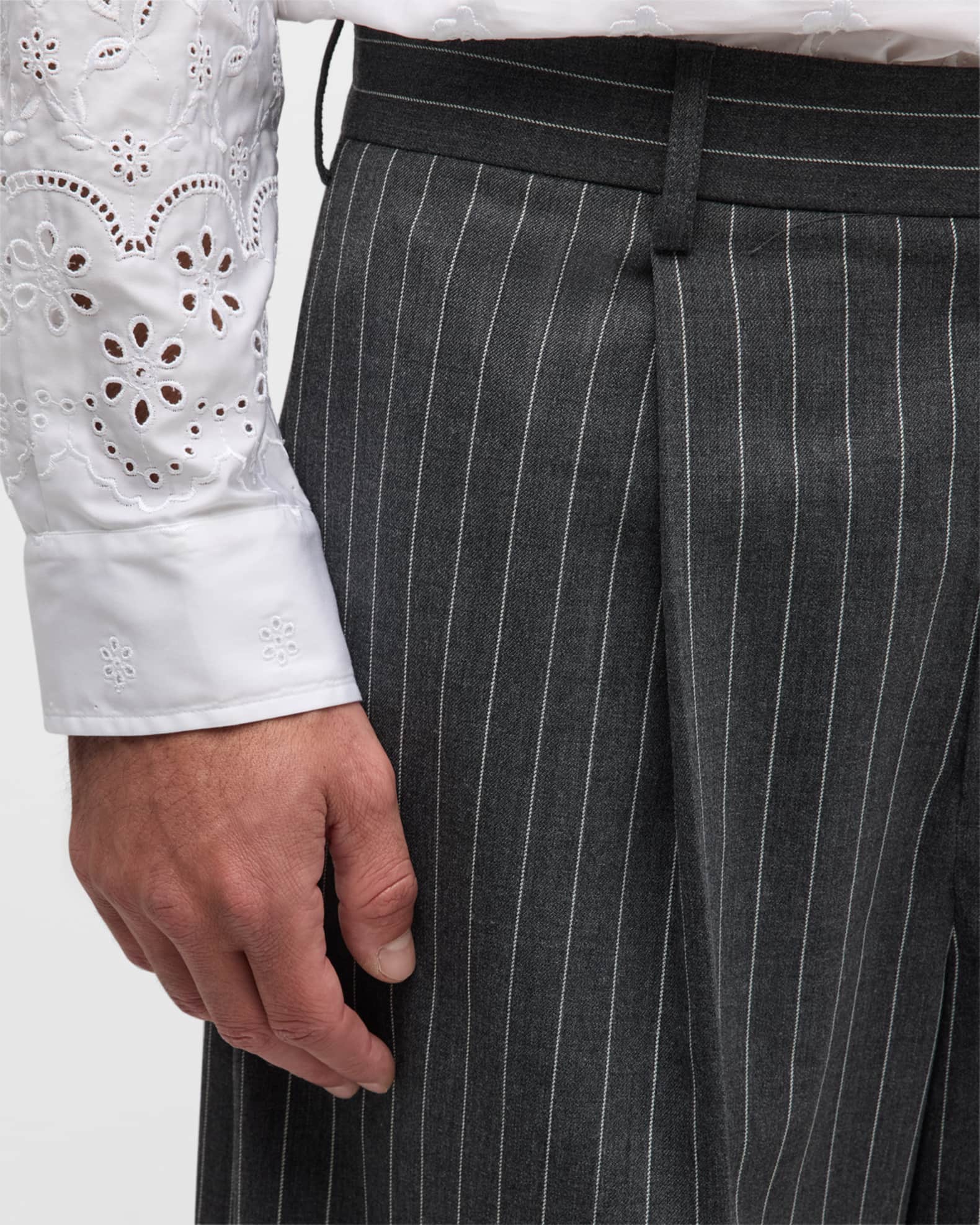 Simone Rocha Men's Wide-Leg Pinstripe Trousers | Neiman Marcus