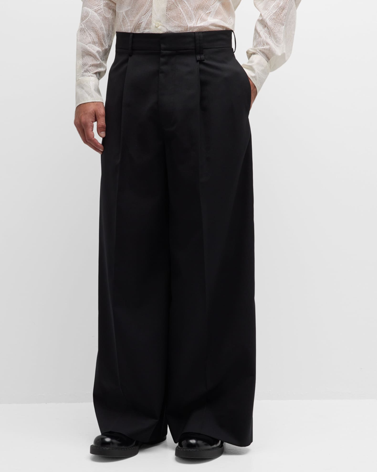 Simone Rocha Men's Wide-Leg Wool Trousers | Neiman Marcus
