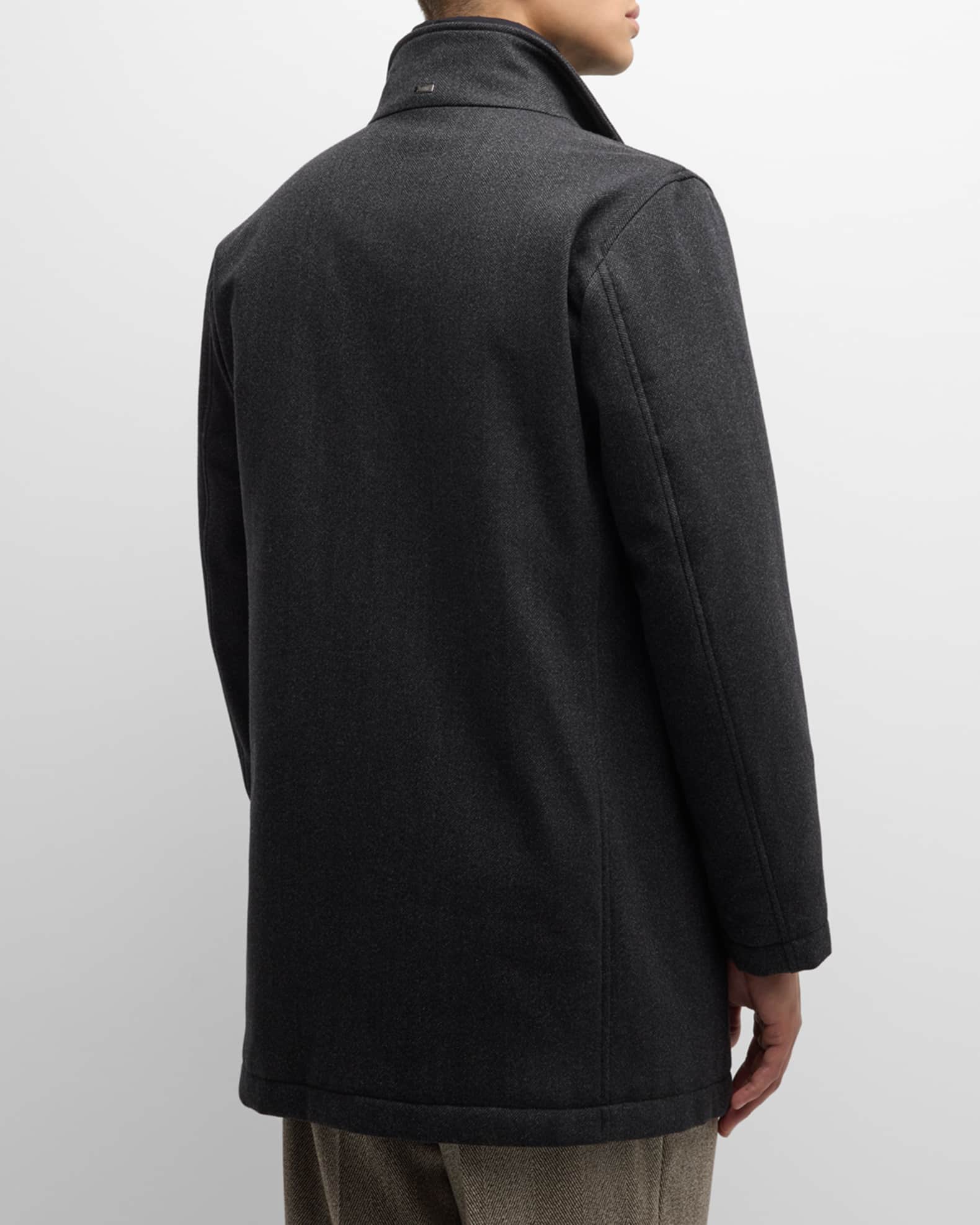 Herno Men's Herringbone Car Coat with Nylon Wind Guard | Neiman Marcus
