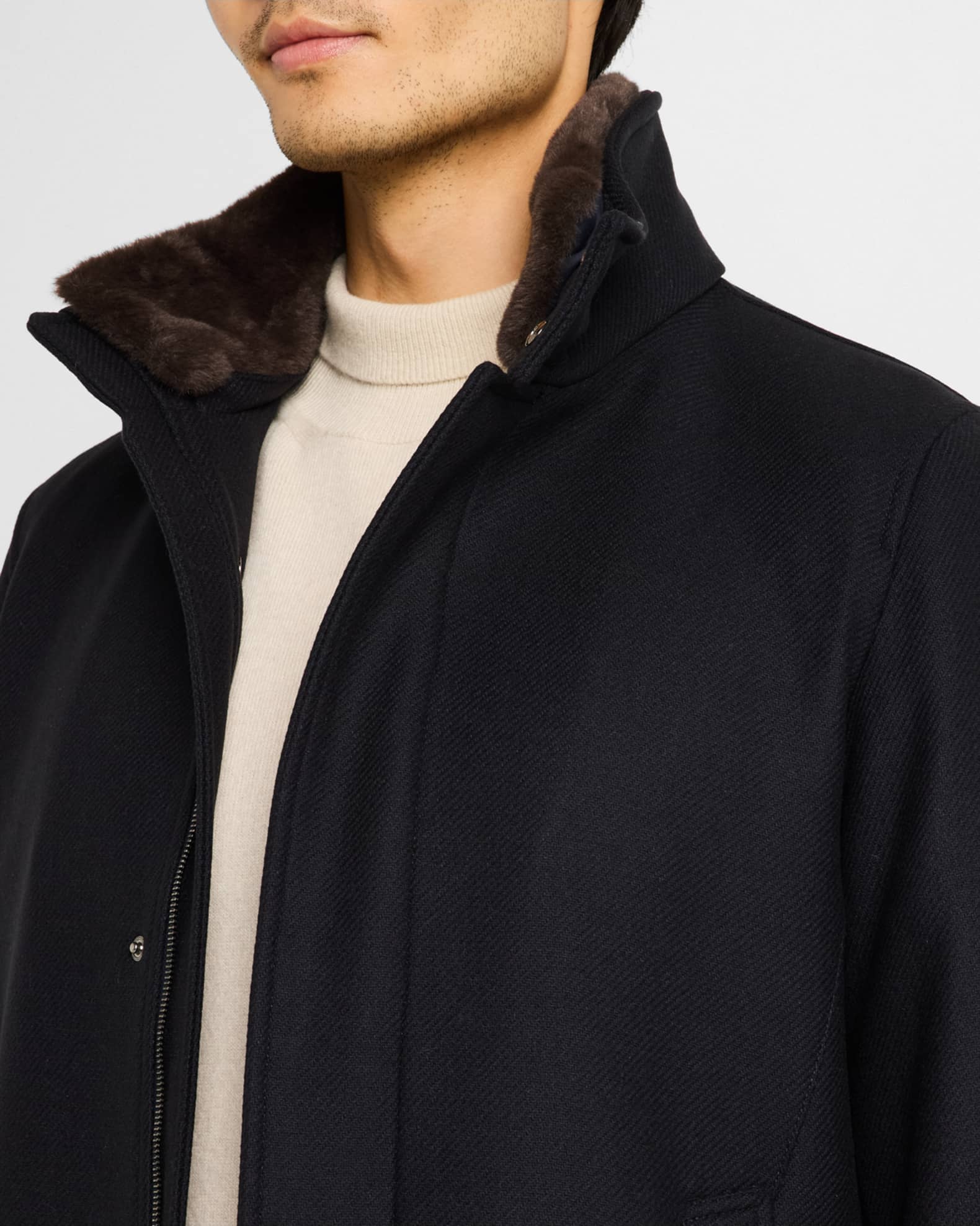 Herno Men's Topcoat with Removable Faux Fur Collar | Neiman Marcus