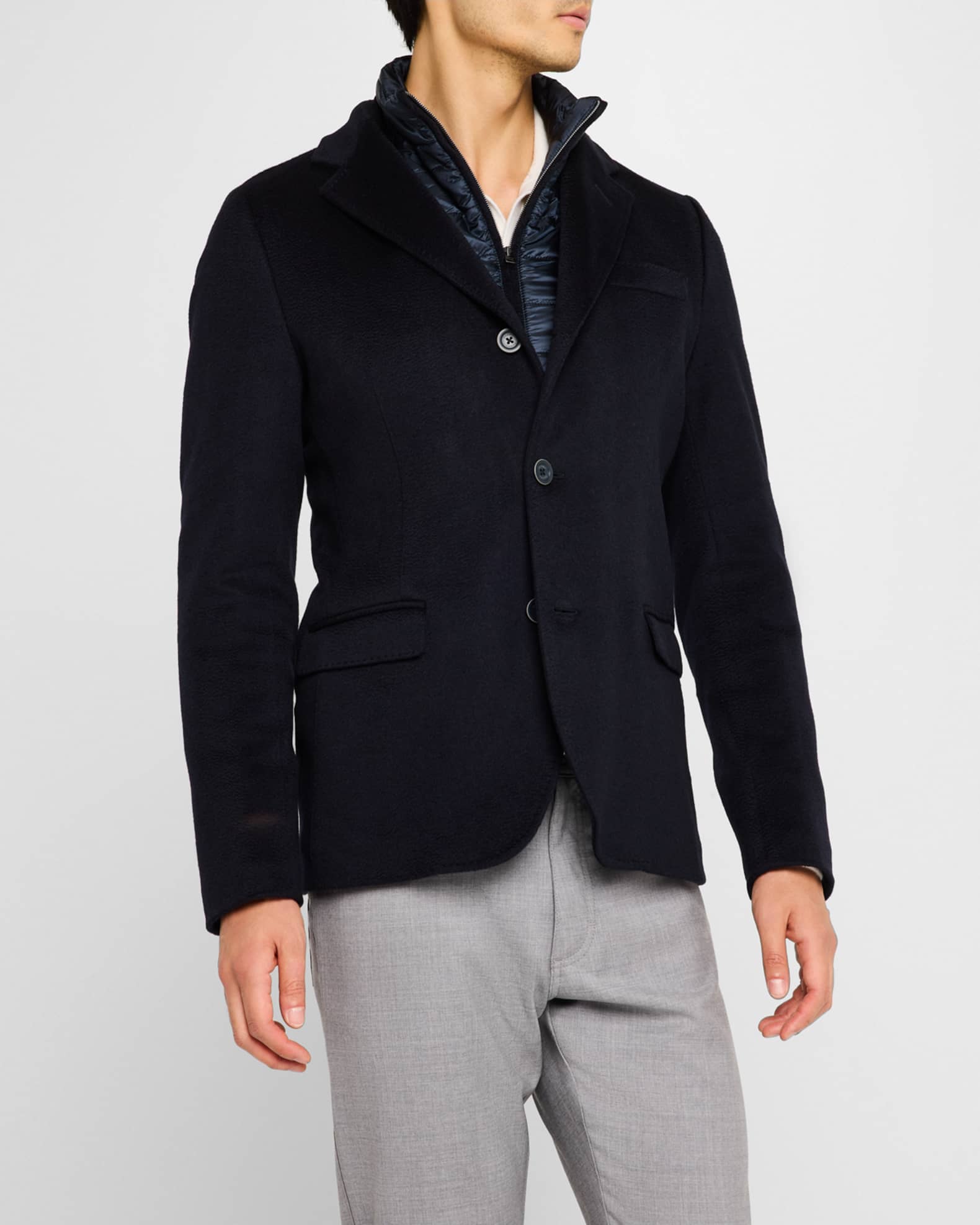 Herno Men's Cashmere Blazer with Nylon Wind Guard | Neiman Marcus