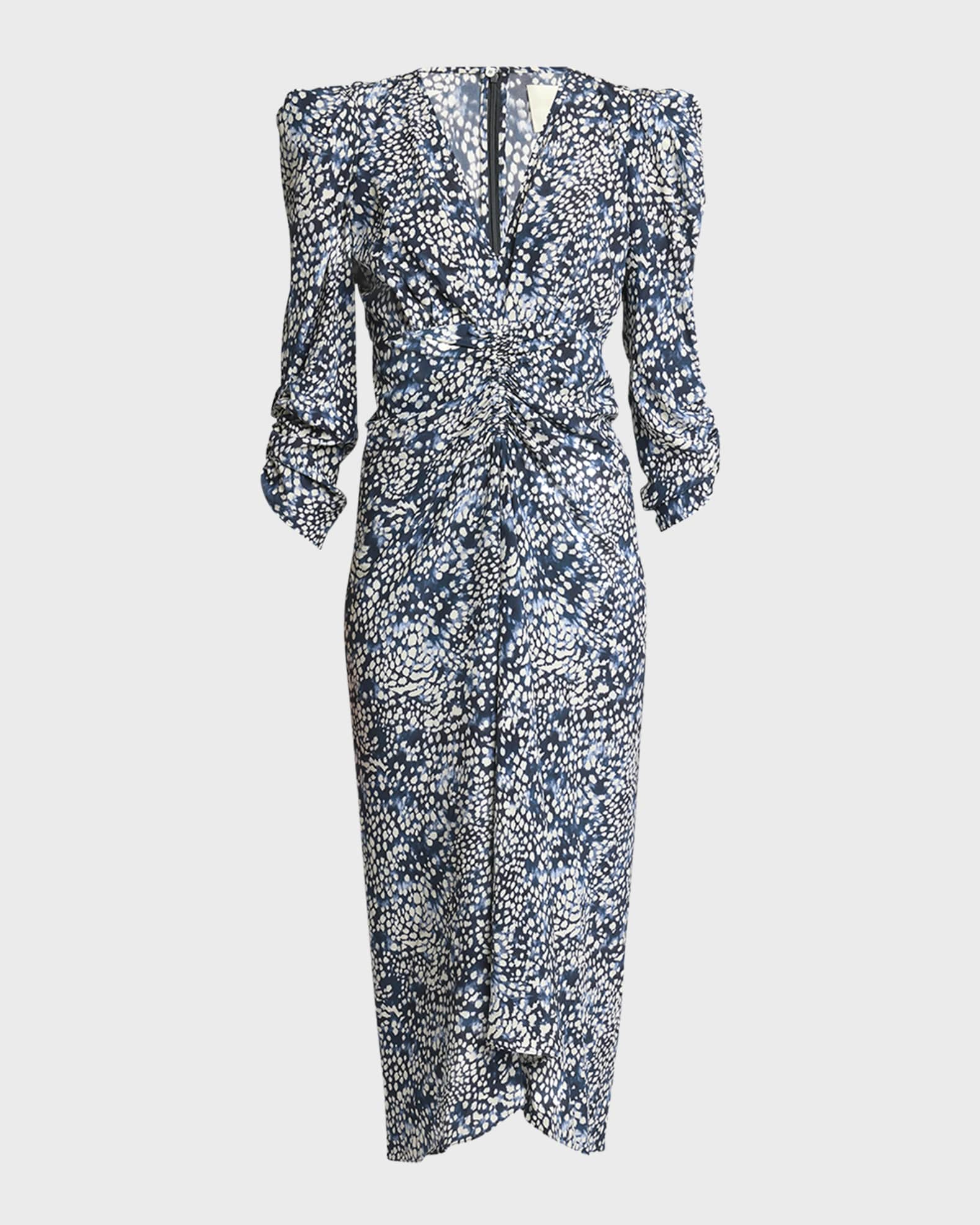 Isabel Marant Albini Ruched Floral-Print Midi Dress | Neiman Marcus