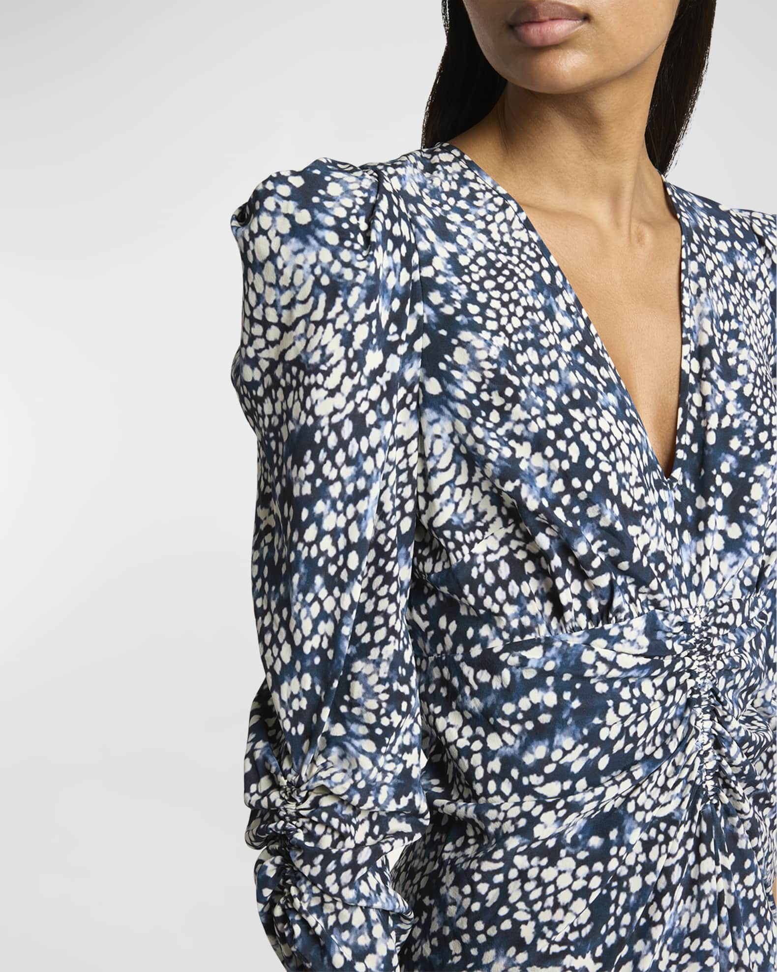 Isabel Marant Albini Ruched Floral-Print Midi Dress | Neiman Marcus