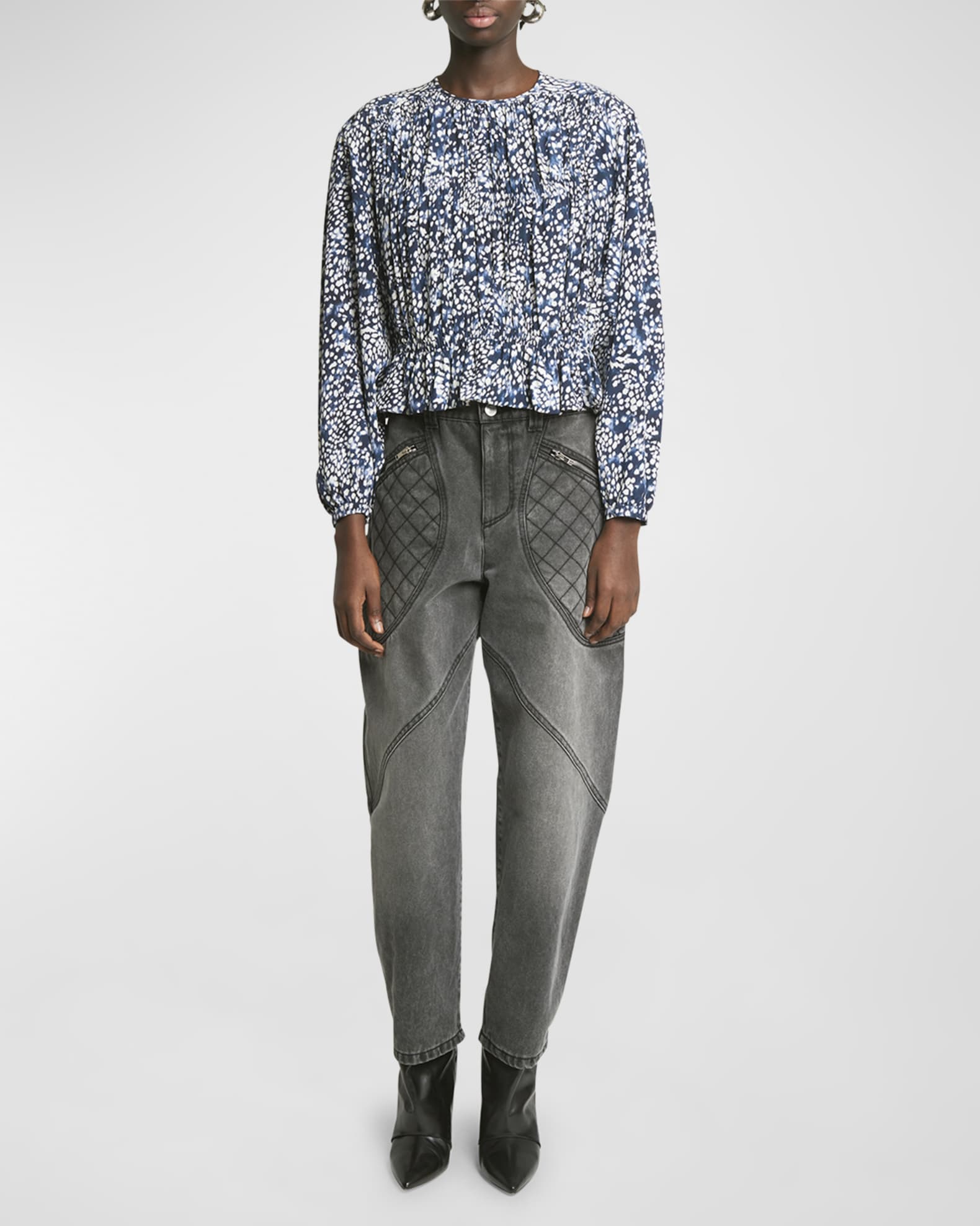 Isabel Marant Gelina Printed Peplum Top | Neiman Marcus