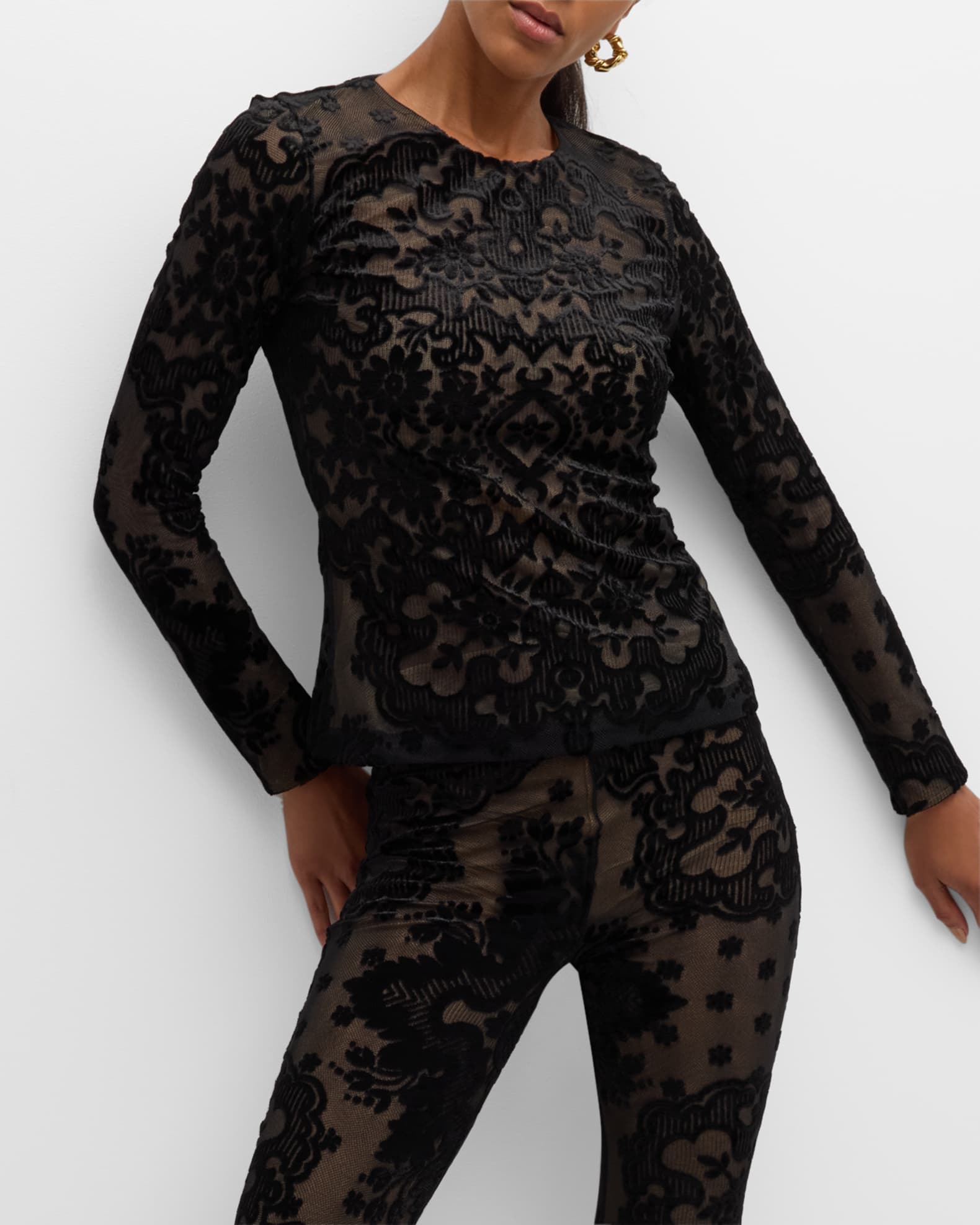 Etro Sheer Velvet Printed Top | Neiman Marcus