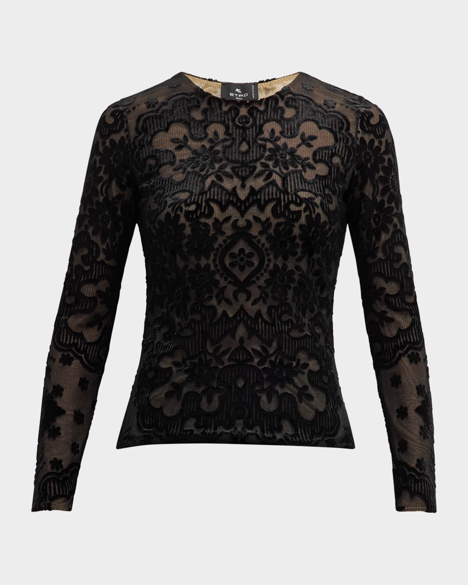 Etro Sheer Velvet Printed Top | Neiman Marcus