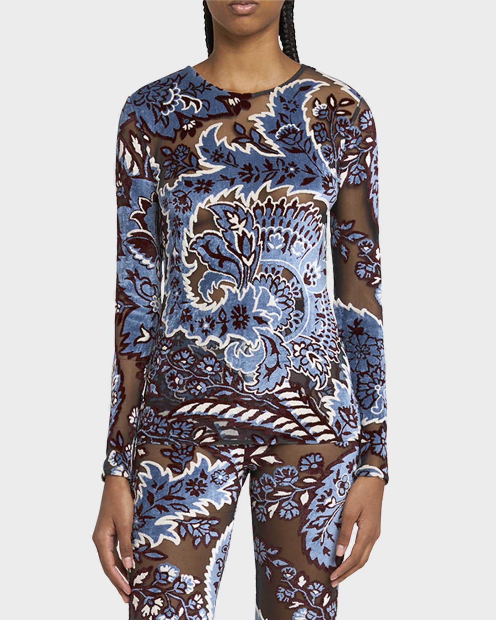 Etro Velvet Printed Sheer Top | Neiman Marcus