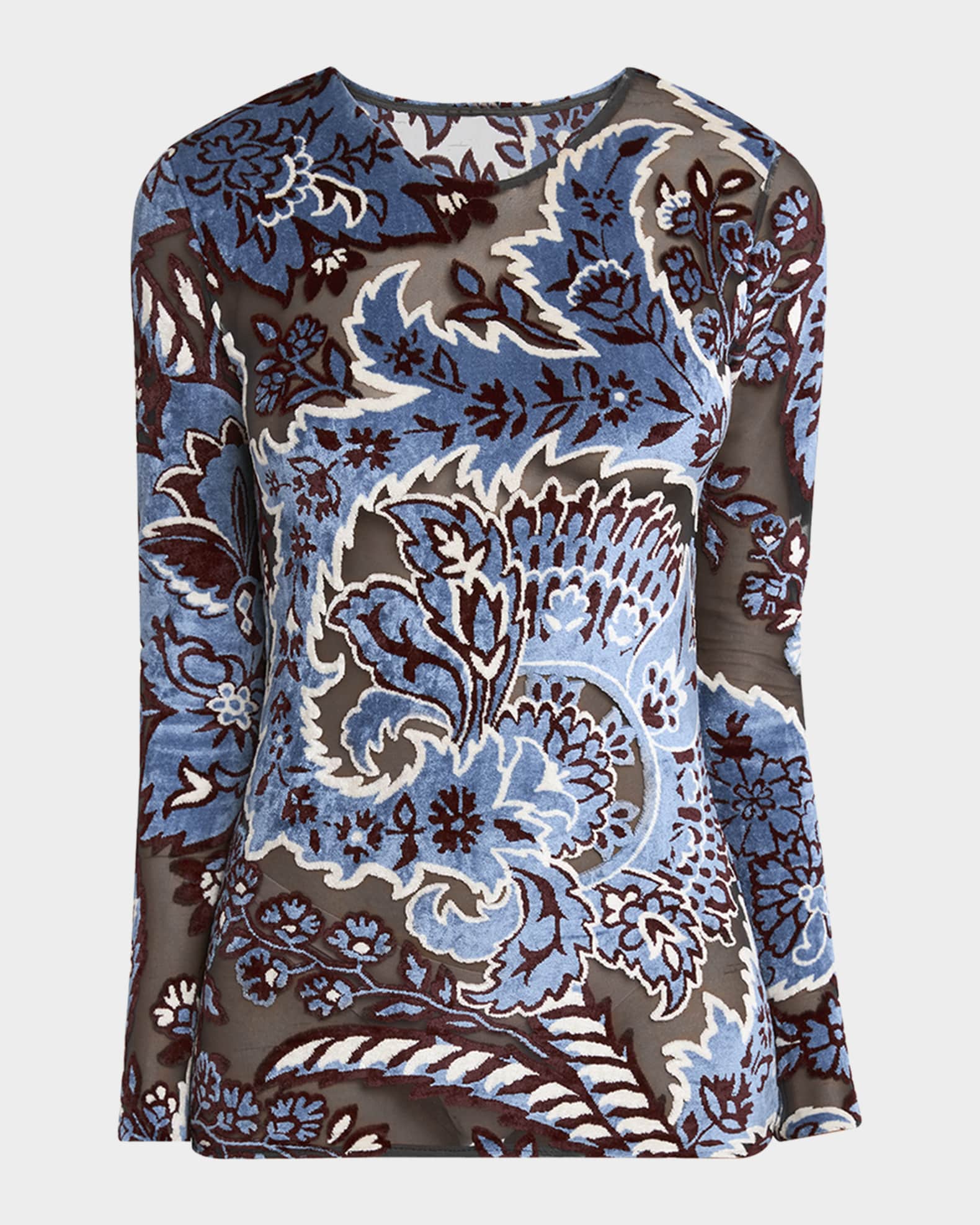 Etro Velvet Printed Sheer Top | Neiman Marcus