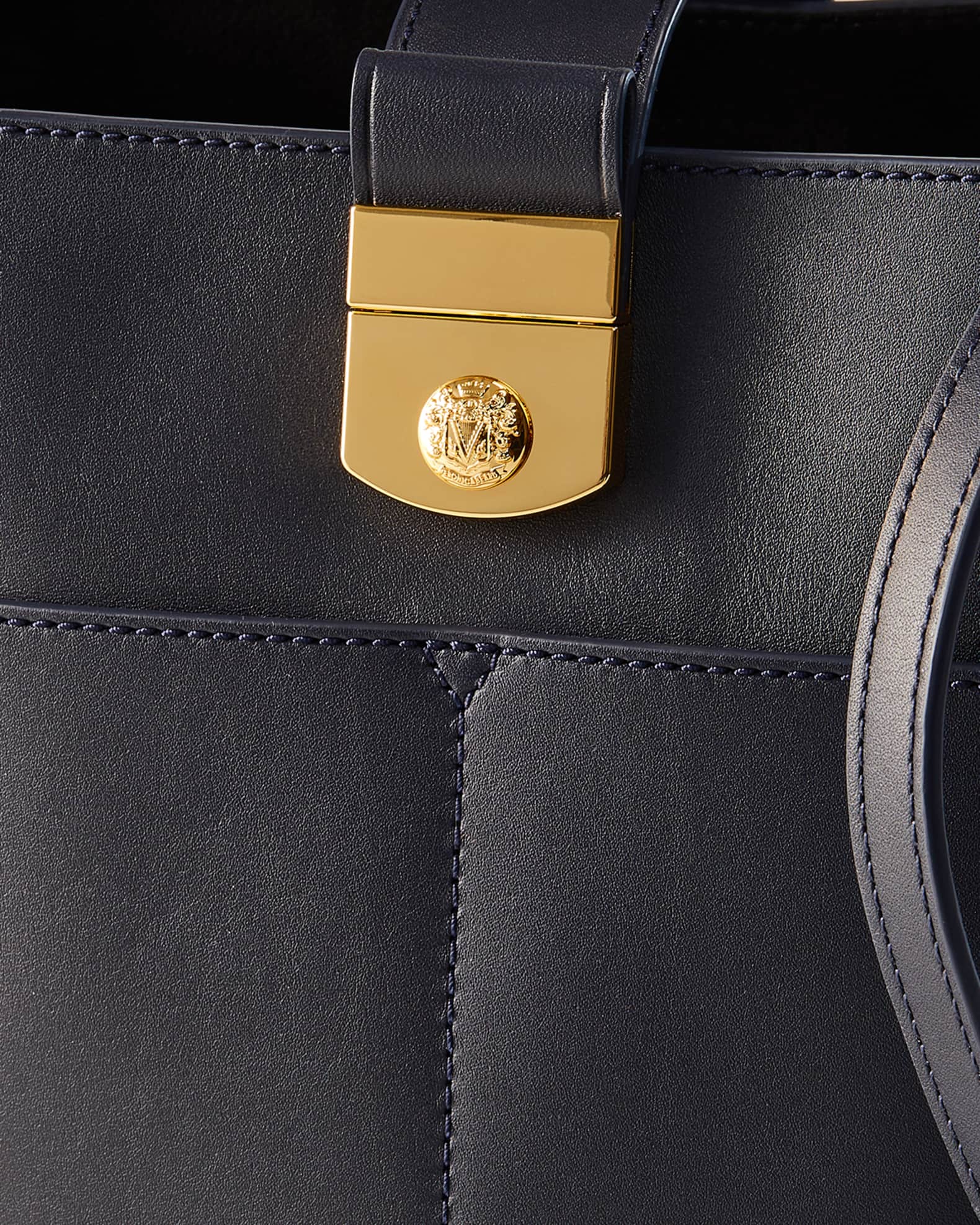 Veronica Beard The Crest Small Lock Leather Bucket Bag | Neiman Marcus