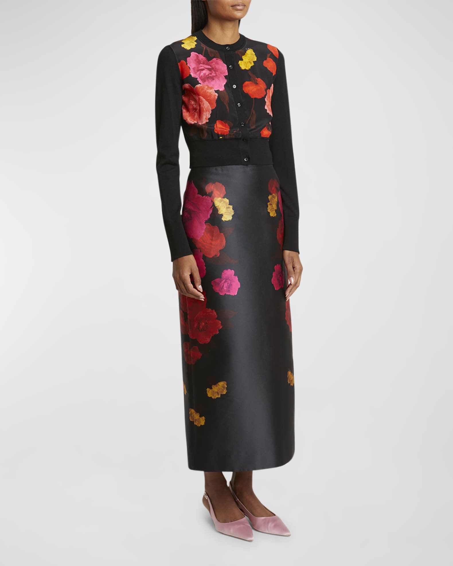 Erdem Floral Silk-Inset Crop Cardigan | Neiman Marcus