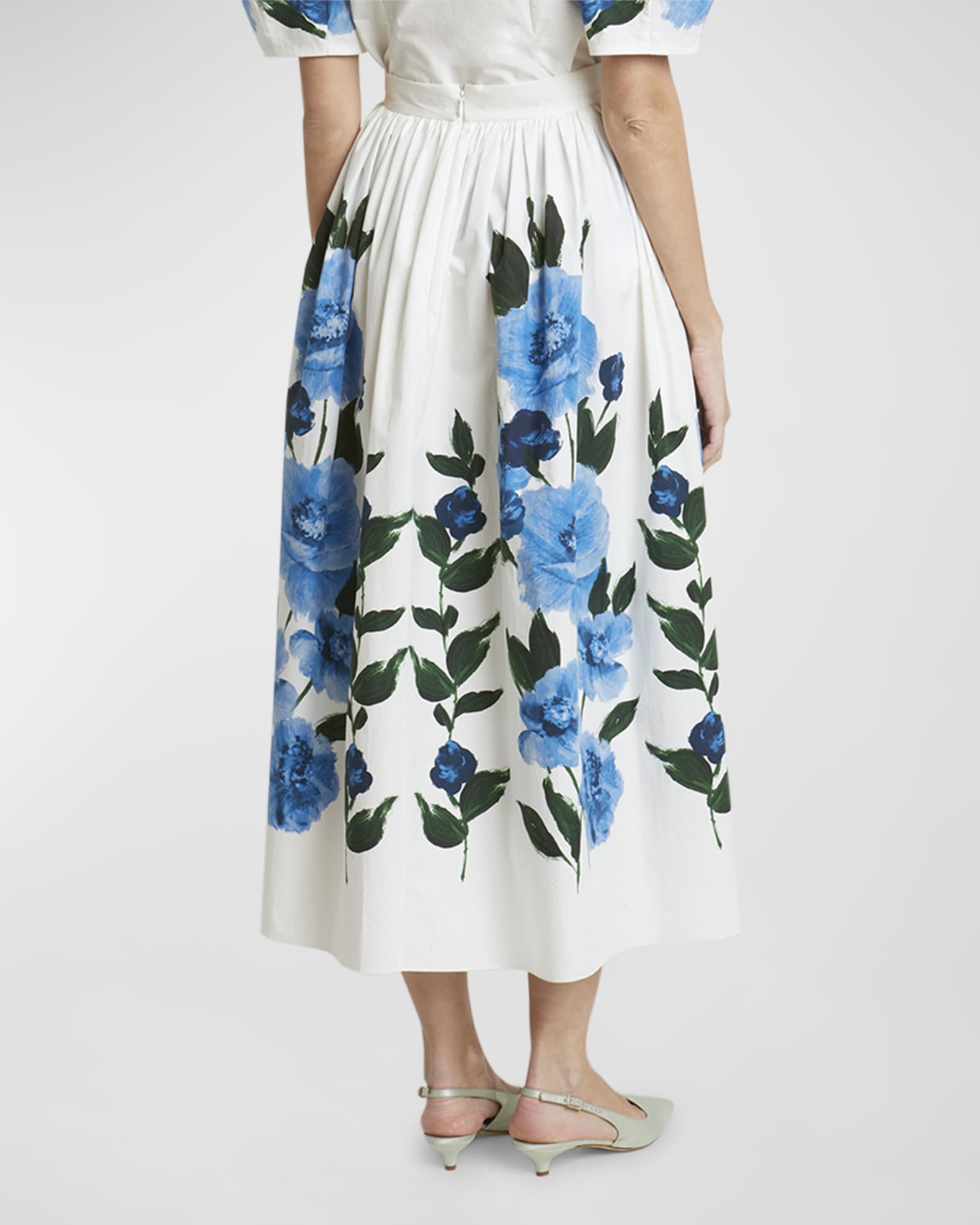 Erdem Painted Floral Volume Midi Skirt | Neiman Marcus