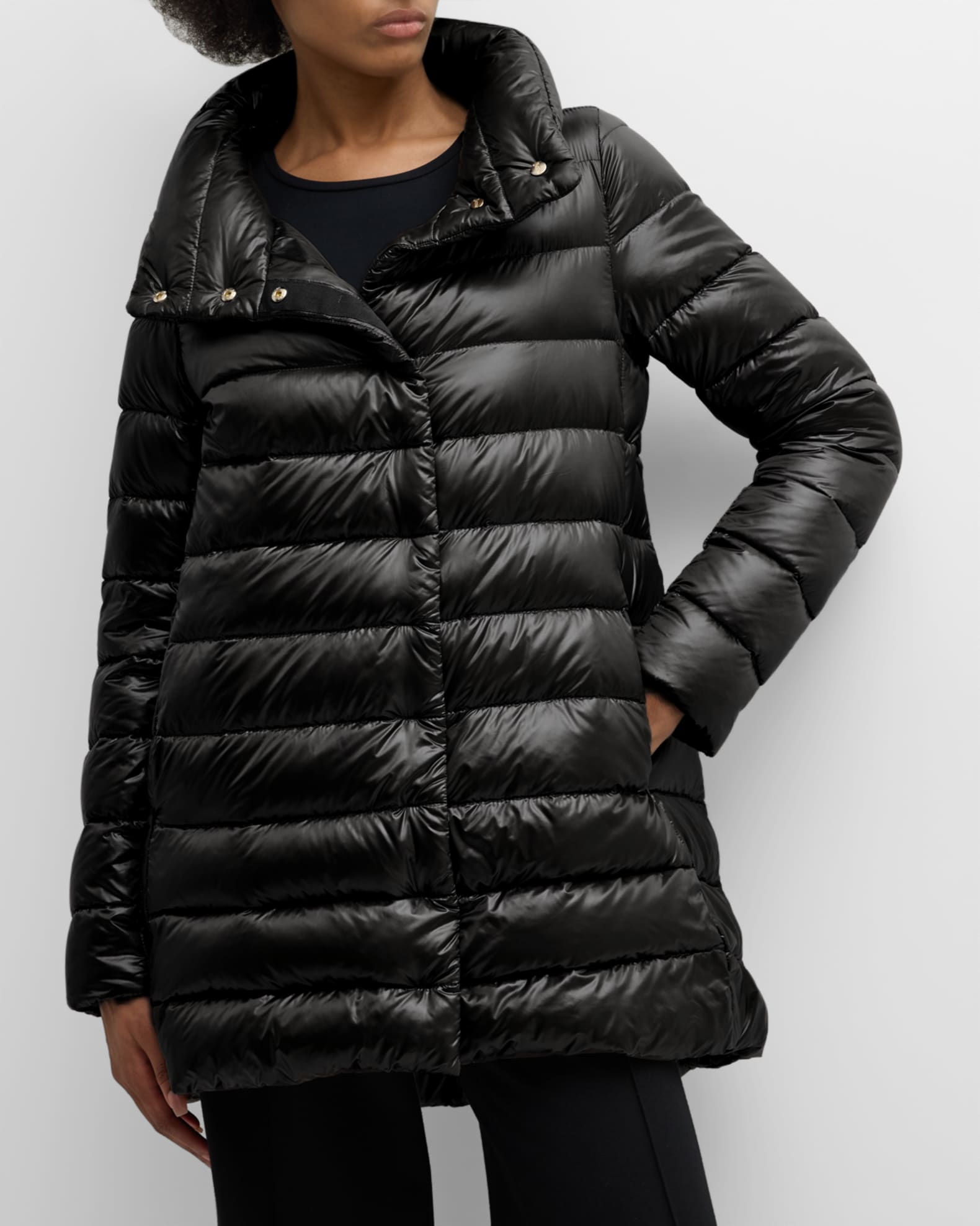 Herno Amelia Water-Resistant Ultralight Nylon A-Line Puffer Jacket ...