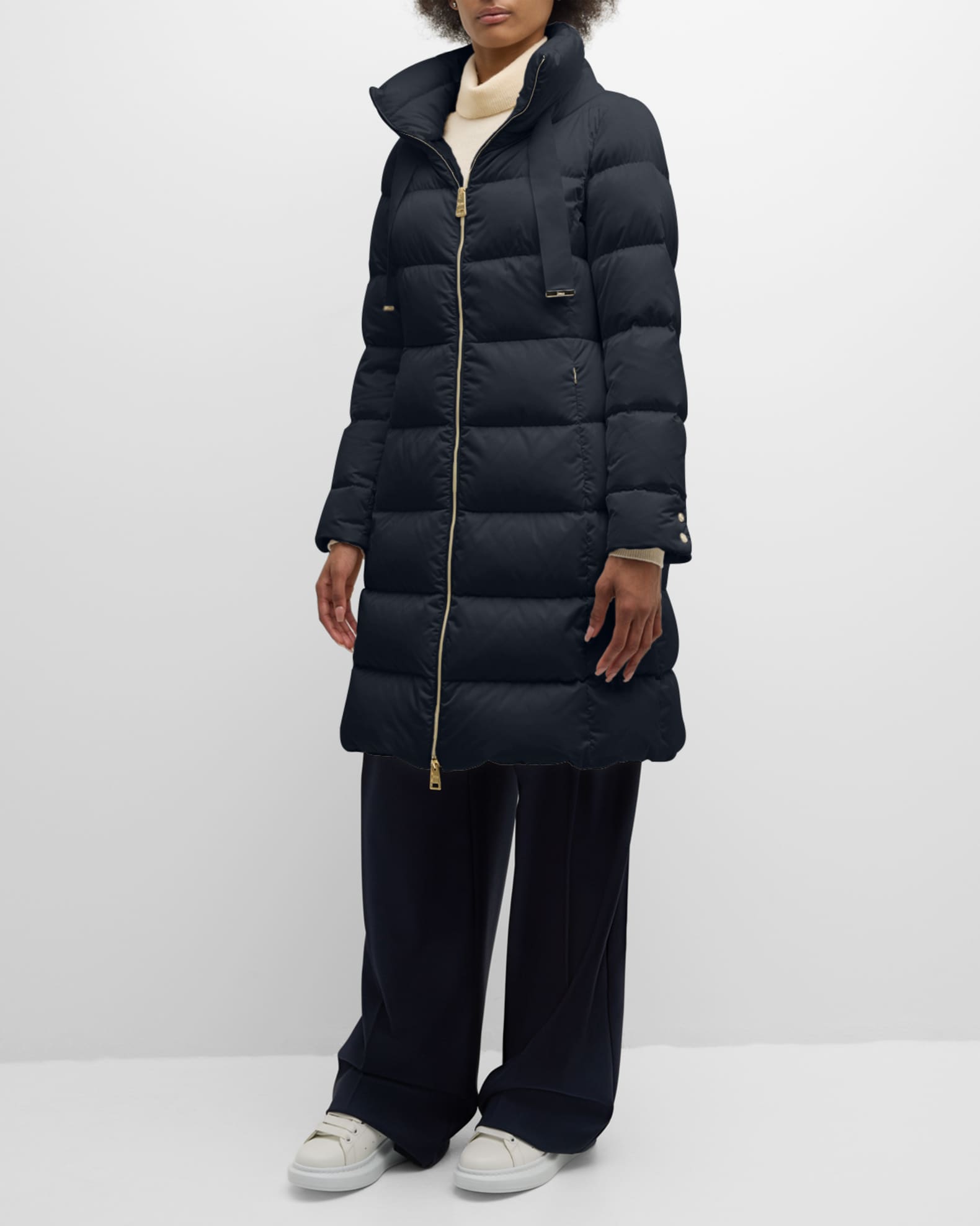 Herno Water-Resistant Sateen Nylon Long Hourglass Puffer Jacket ...