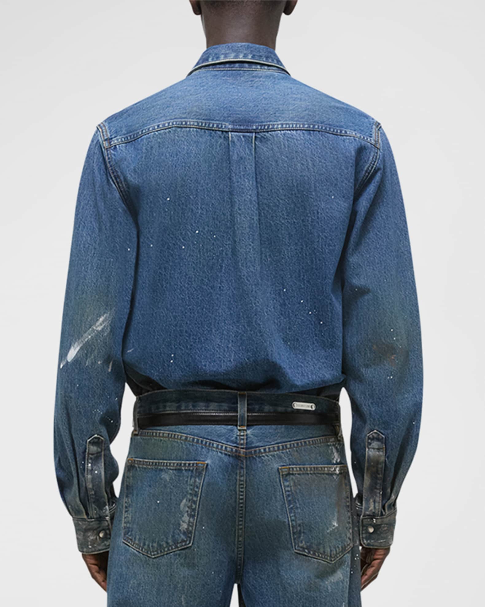 Helmut Lang Men's Paint Splatter Denim Overshirt | Neiman Marcus