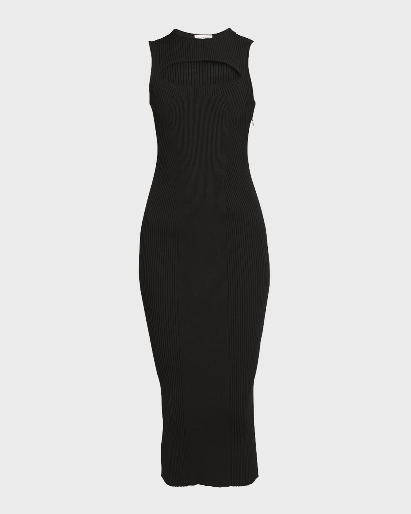 McQueen Slashed Cutout Sleeveless Rib Midi Dress | Neiman Marcus